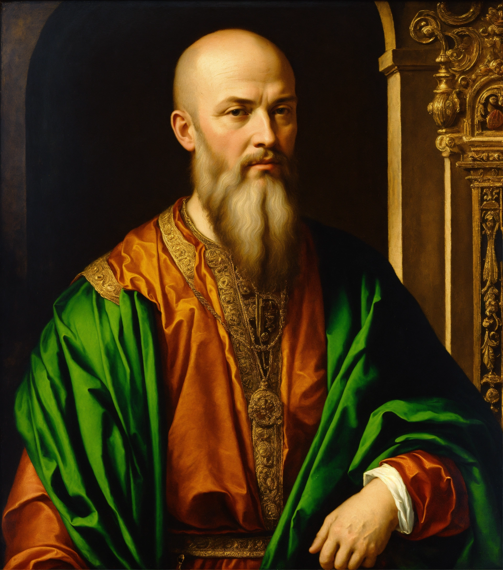 Lexica - Renaissance portrait painting of the bald prophet elisha