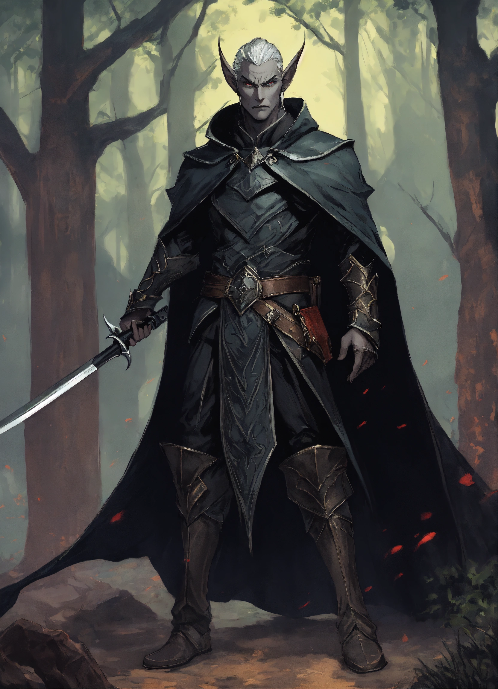 Lexica - A menacing, Dark Elf with Gray Skin, narrow elfish ears ...