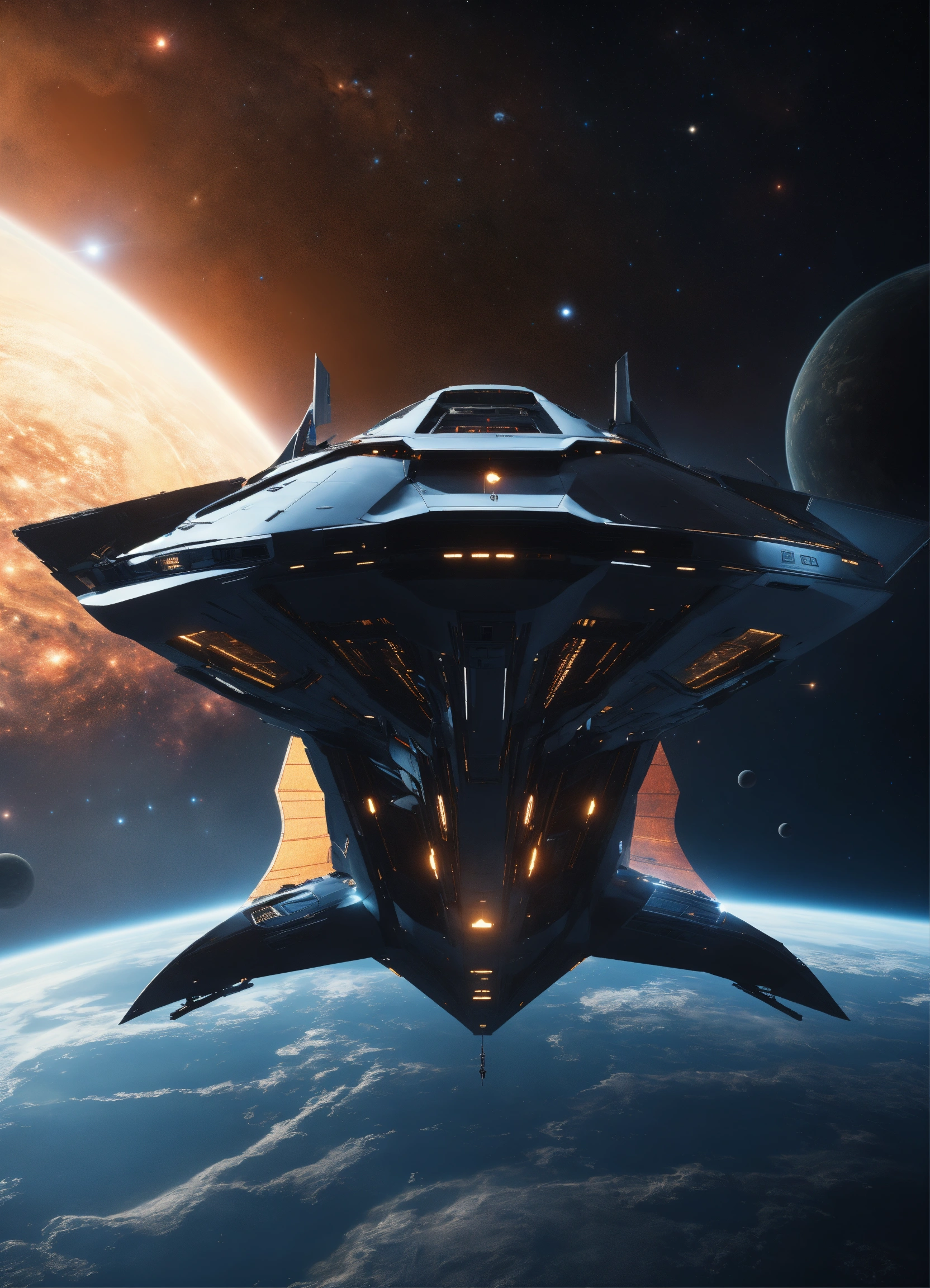 Lexica - Luxurious sleek black shark shaped space yacht shooting out in ...