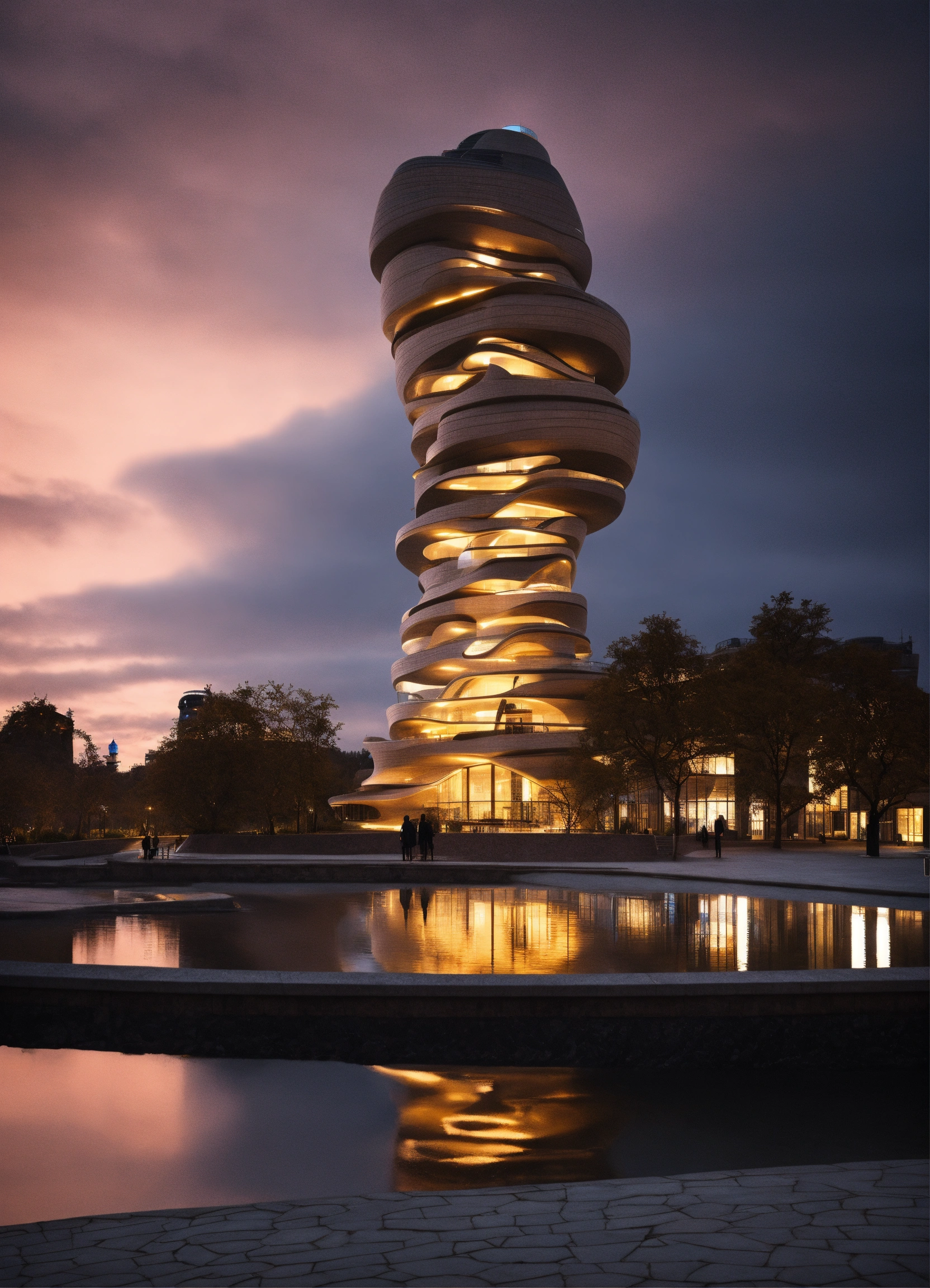 Lexica - Zaha Hadid surrealist stone lighthouse in the city.