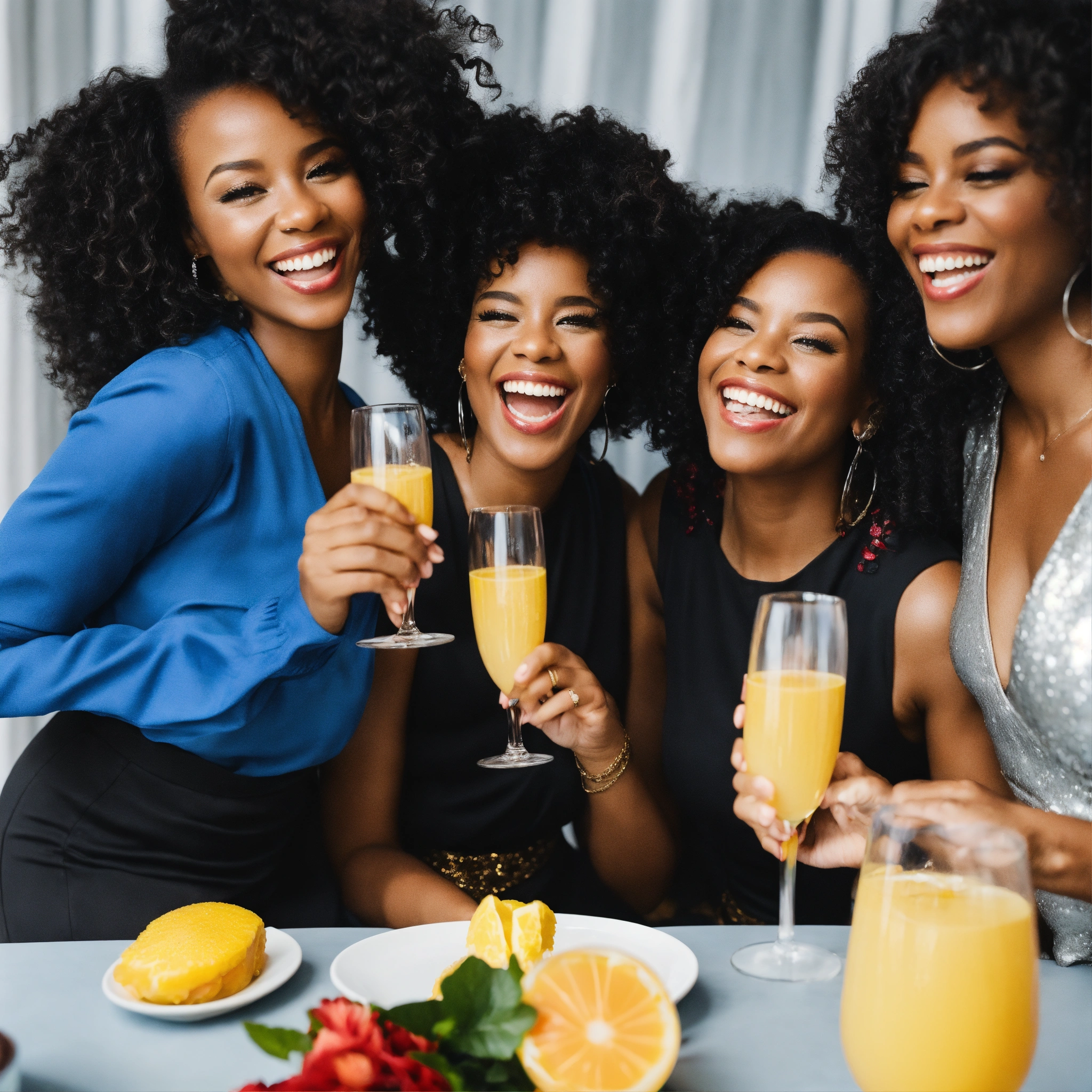 Lexica - GROUP OF BLACK WOMEN DRINKING MIMOSAS AT BRUNCH LAUGHING WHITE ...