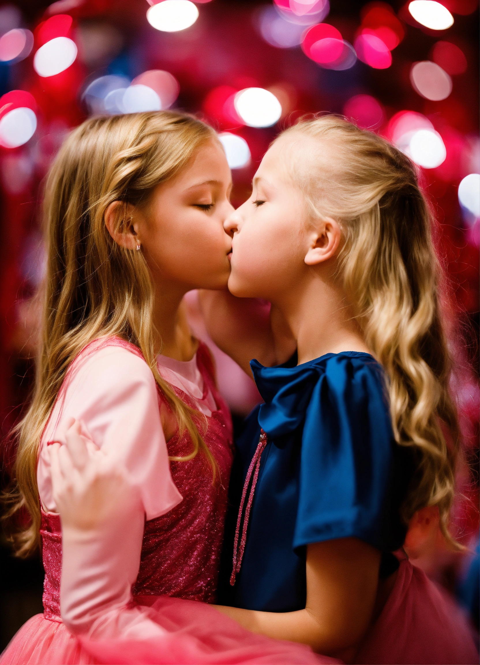 Lexica - A 10-year-old blond girl kisses her best girlfriend during her school's Valentine's Day ...
