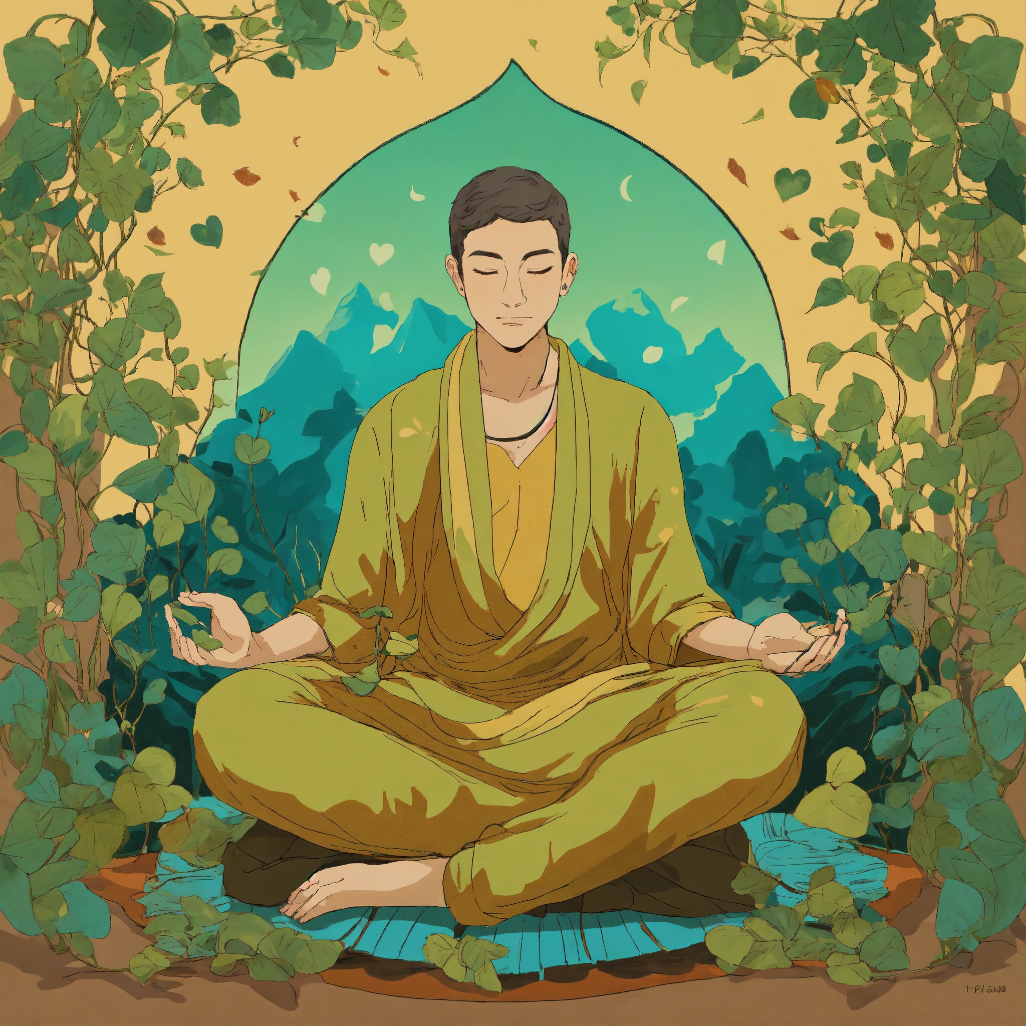 Lexica - Musician meditating being zen with green vines with green ...