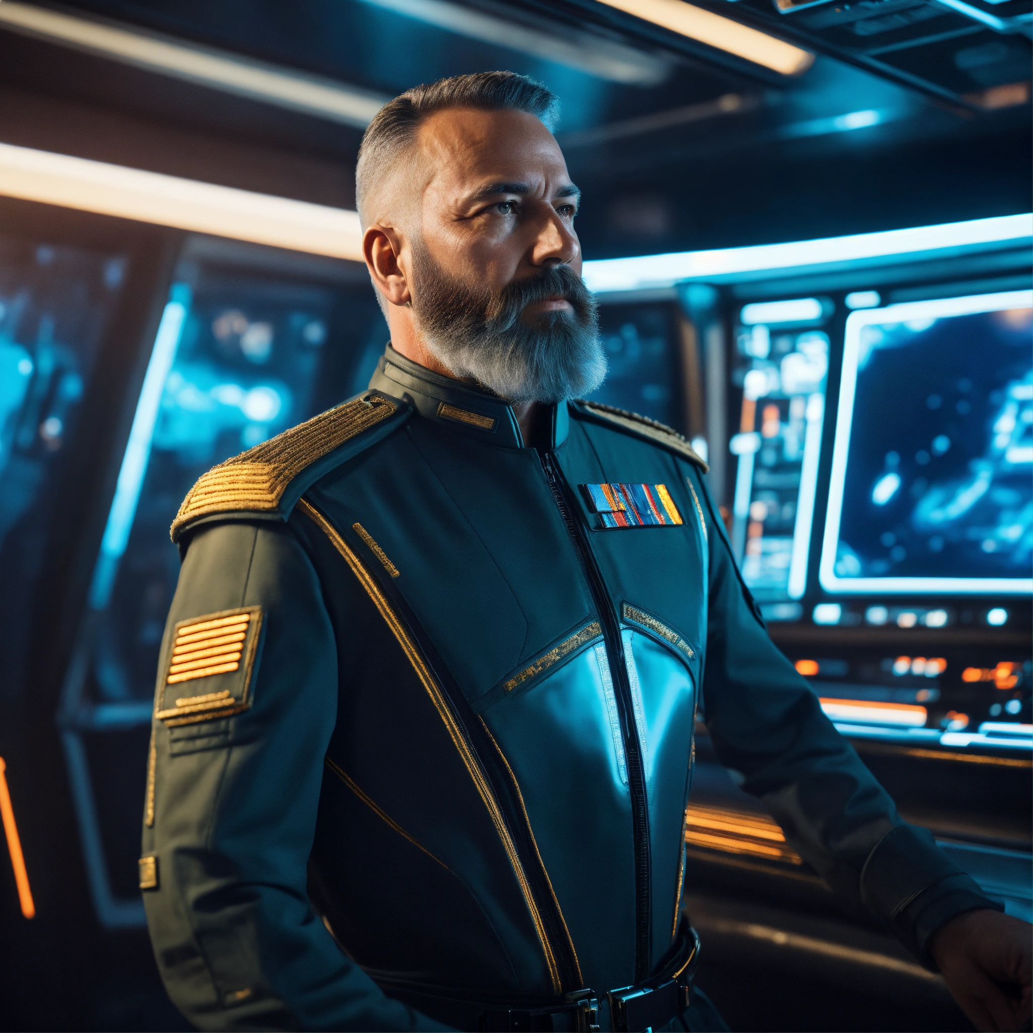 Lexica - 50 year old masculine star commander general with trim beard ...