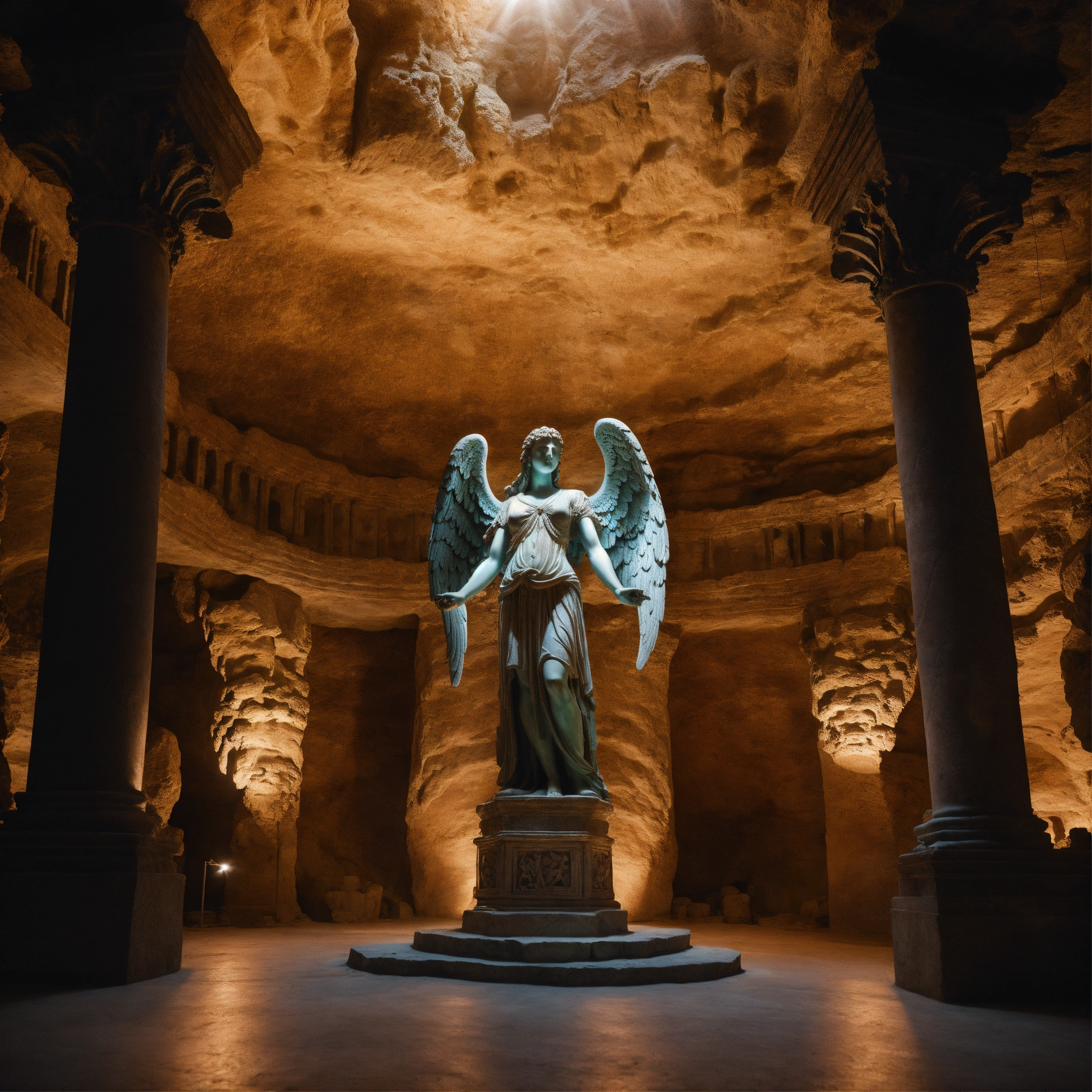 Lexica - Colossal angel statue on the bottom of a deep ornamented ...