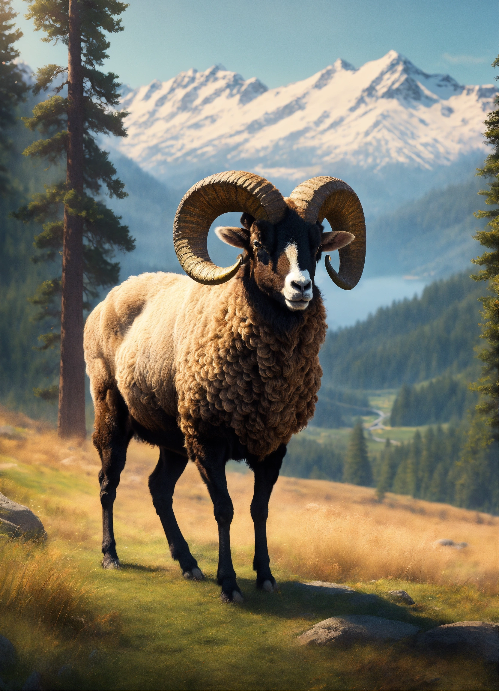 Lexica - Concept art of a ram with long curly horns and strong front ...