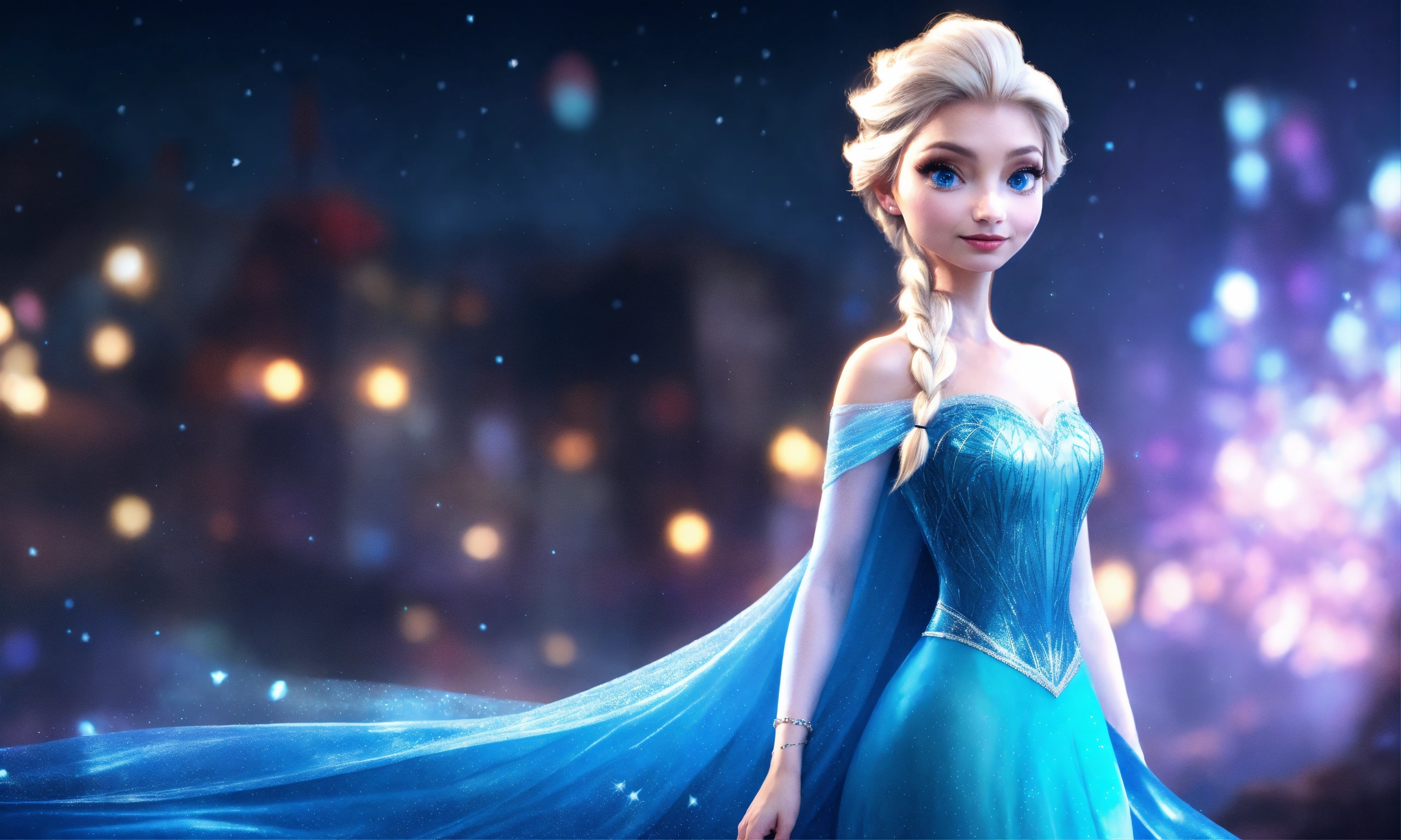 Lexica - Elsa, com vestido cor azul escuro, imagem de corpo inteiro ...