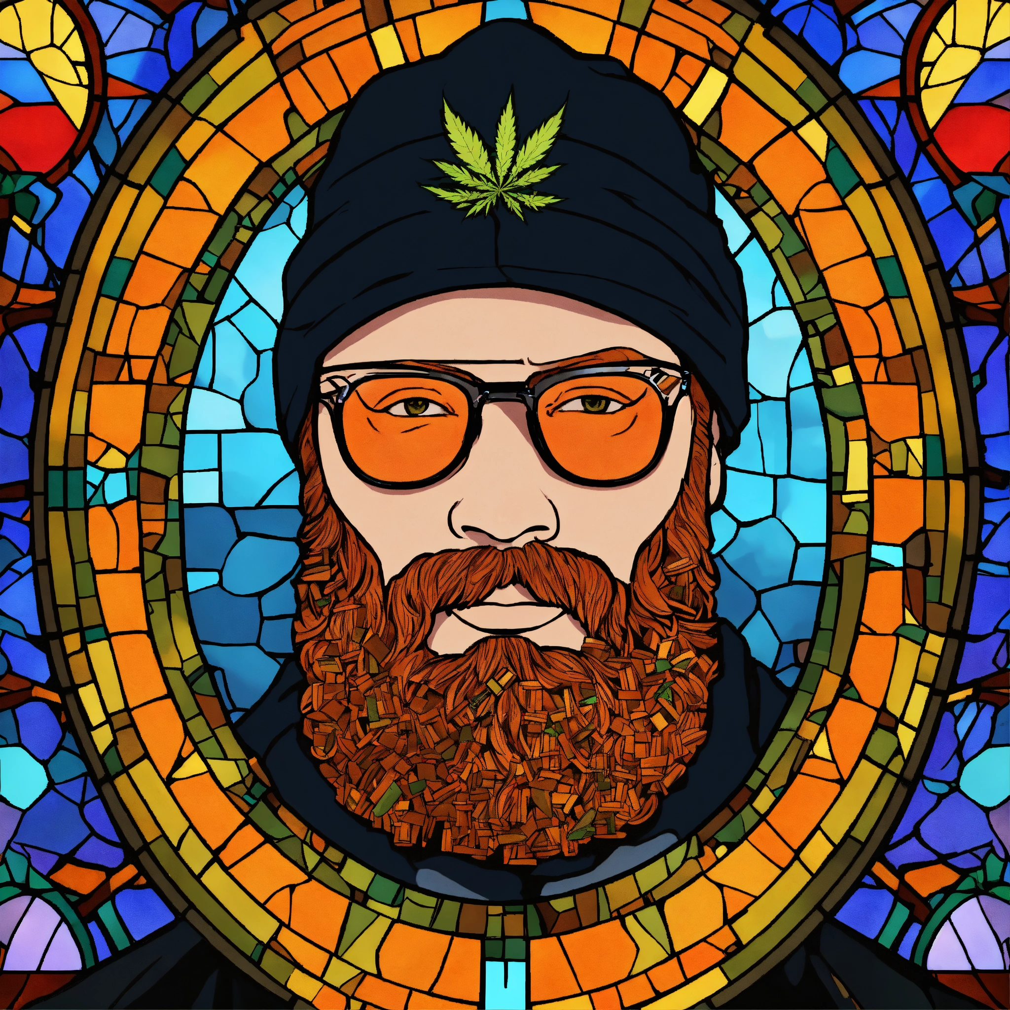 Lexica - HD, 4K, Background is a stained glass with images in the ...