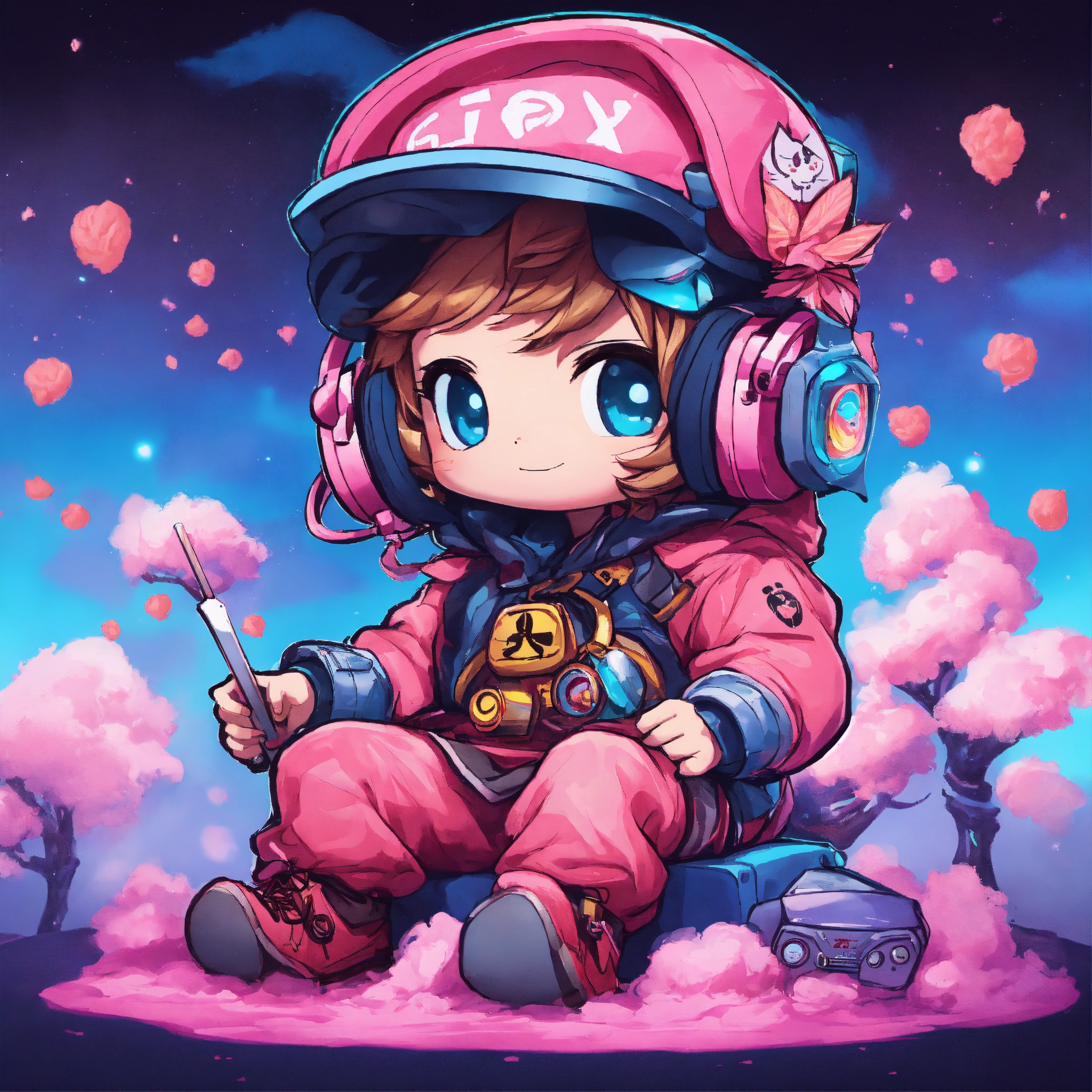 Lexica - There is a chibi gamer on a cotton candy bright neon ...