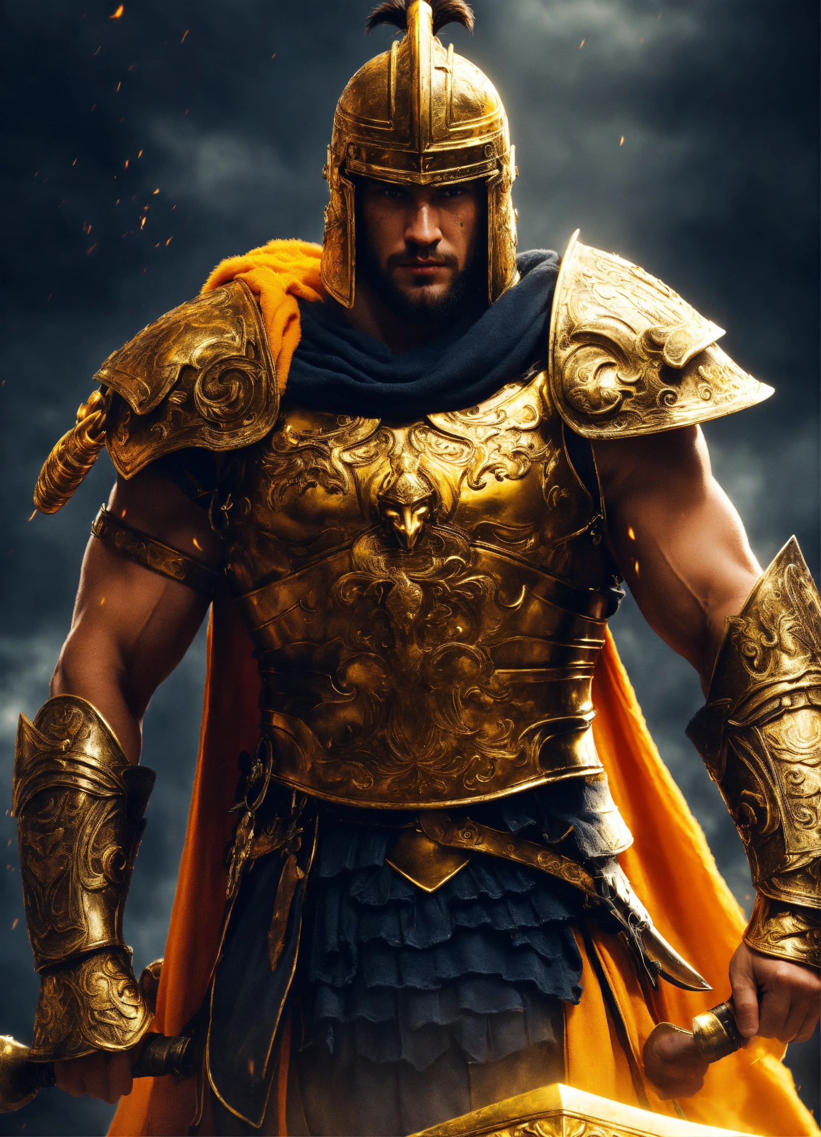 Lexica - Ares, greek god, full armour, orange and yellow thunder ...