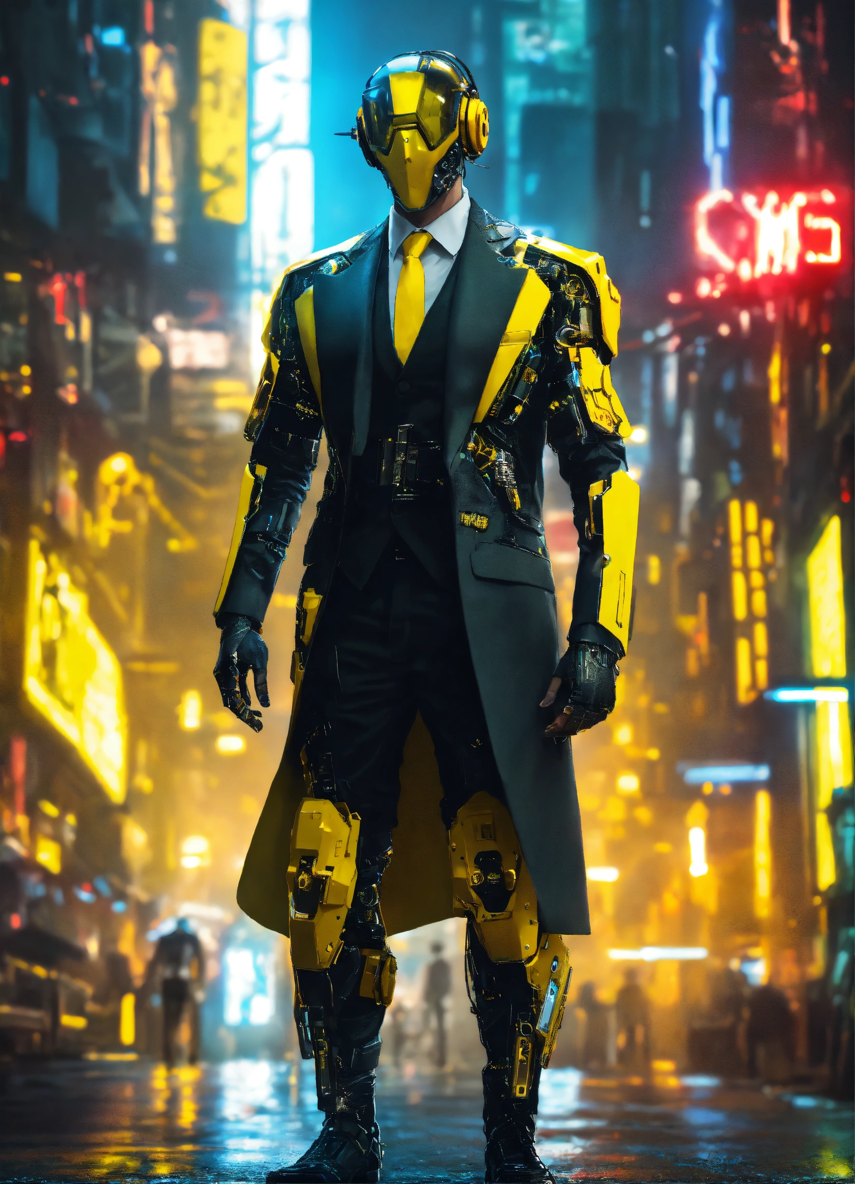 Lexica - Cyberpunk cyborg with yellow cybernetic parts. Mostly human ...