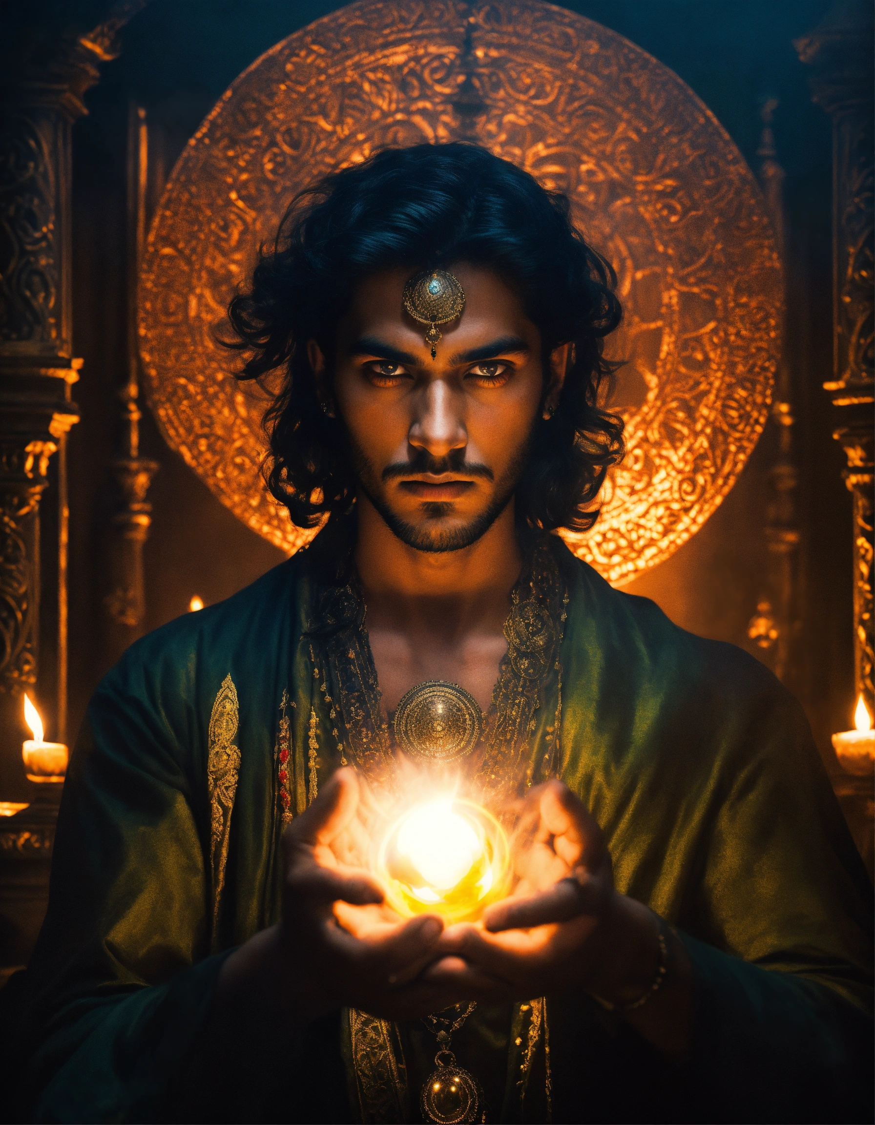 Lexica - Dramatic portrait of a young handsome, wicked indian sorcerer ...