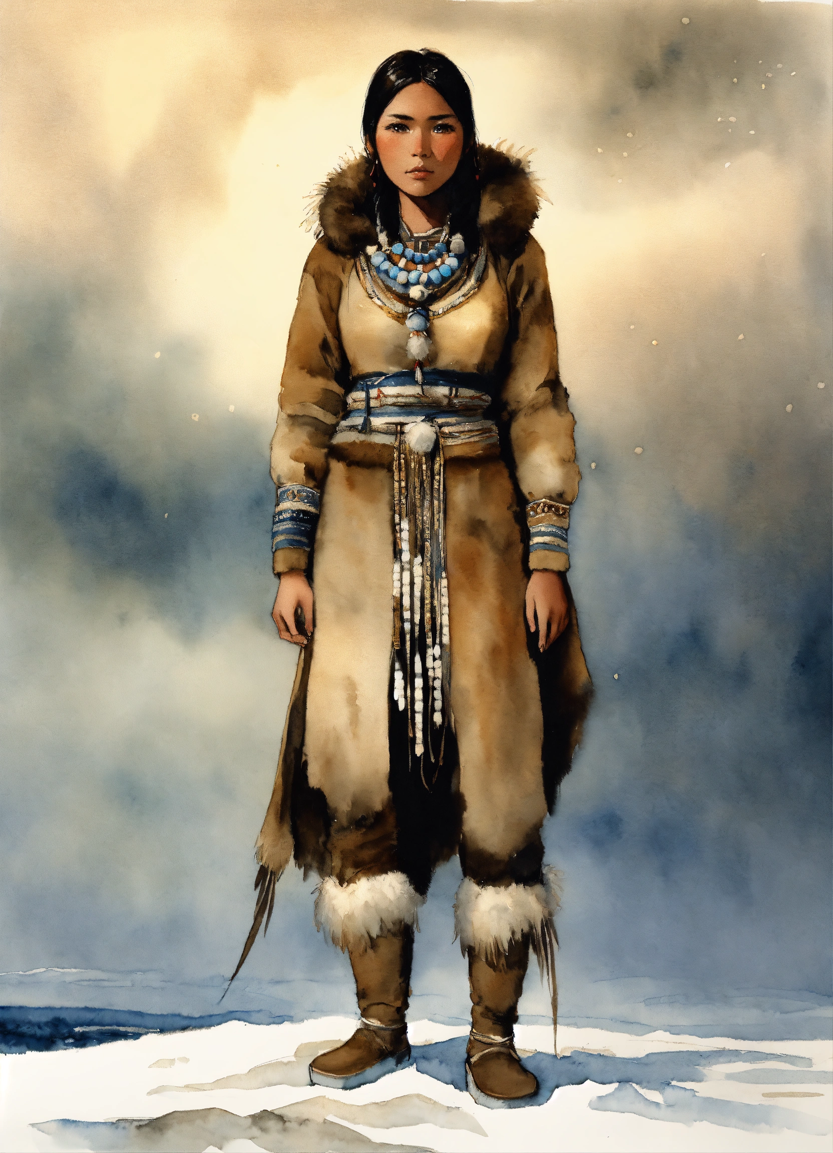 Lexica - Full body Illustration of an inuit woman, young, 18 years old ...