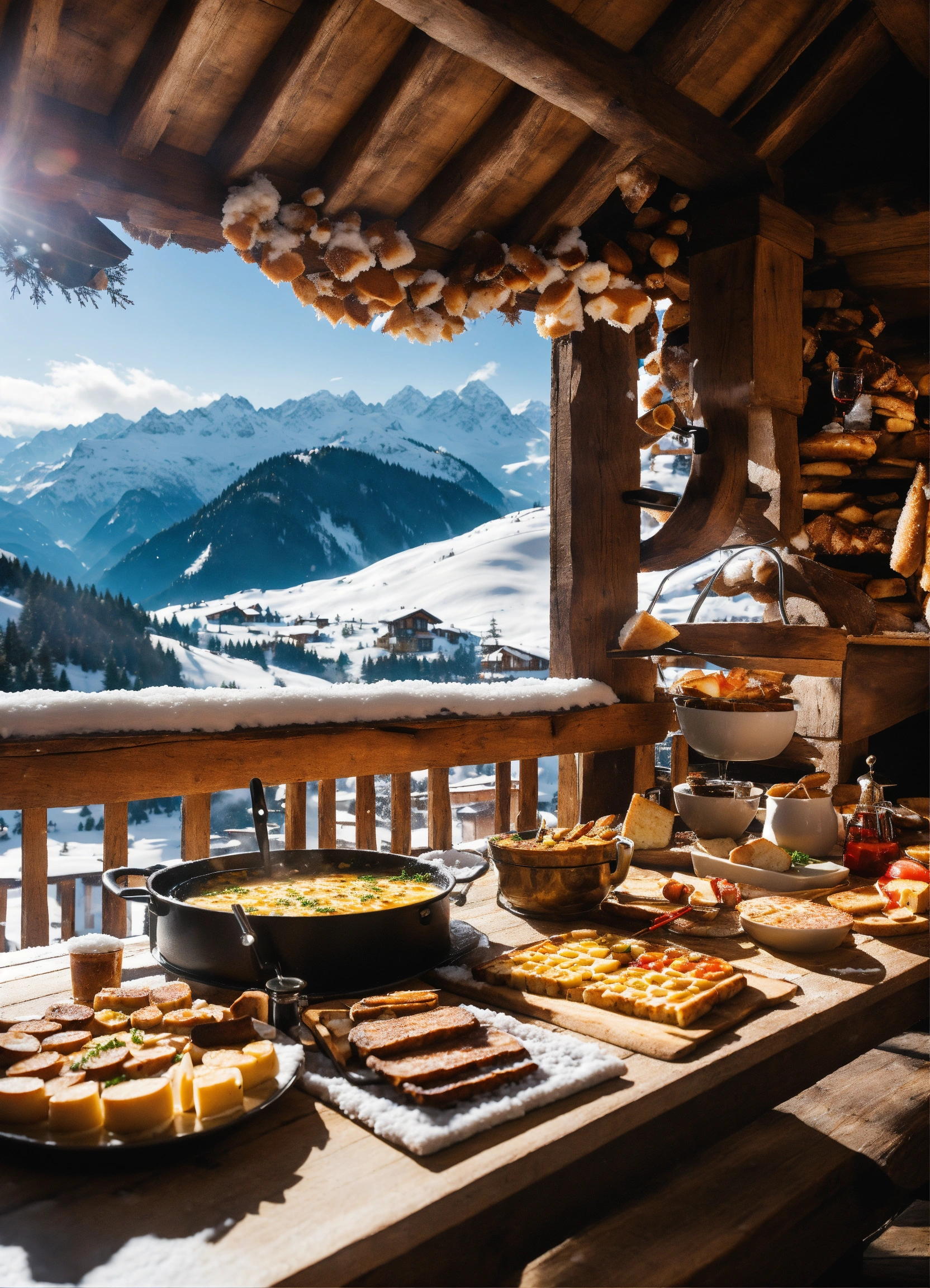 Lexica - Snow-covered chalet in the Alps, with a spread of classic ...