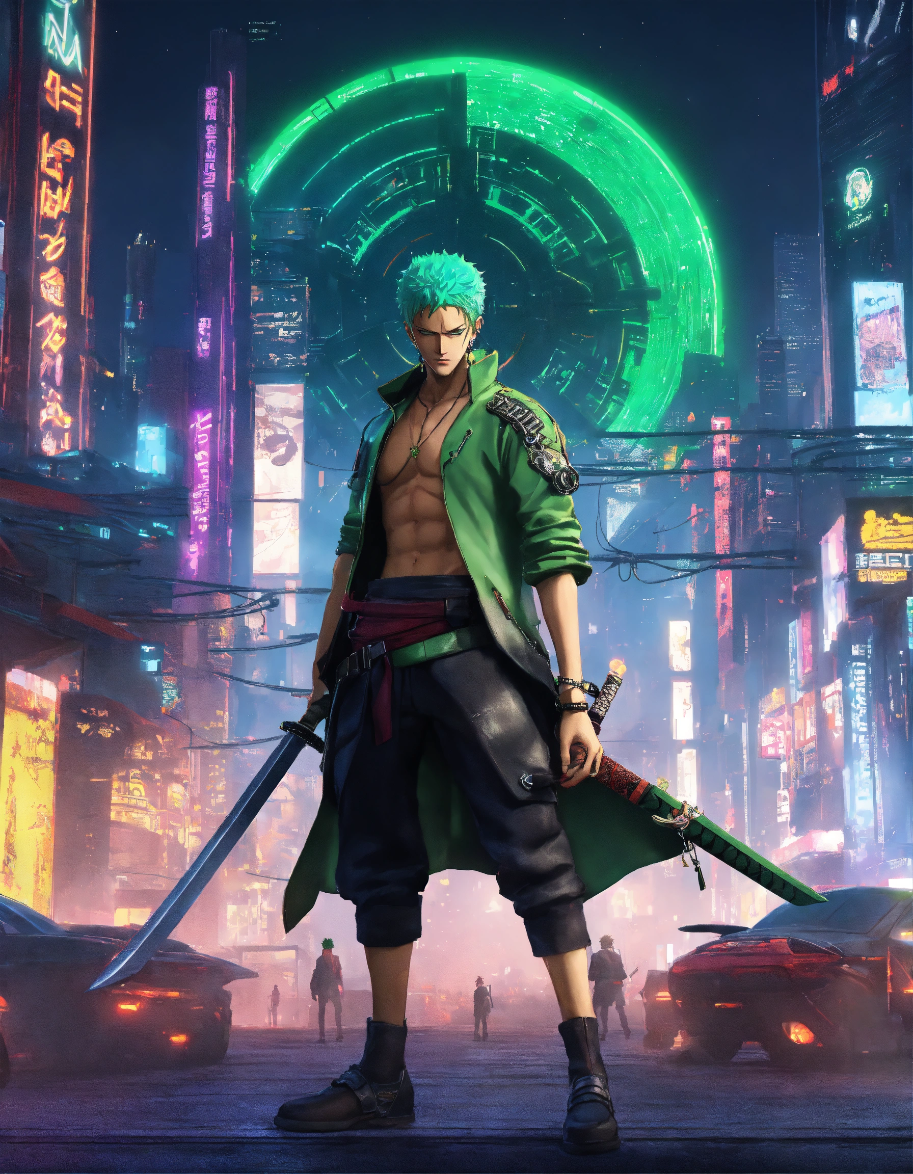 Lexica - Generate a modern-day cyberpunk version of Zoro from One Piece ...