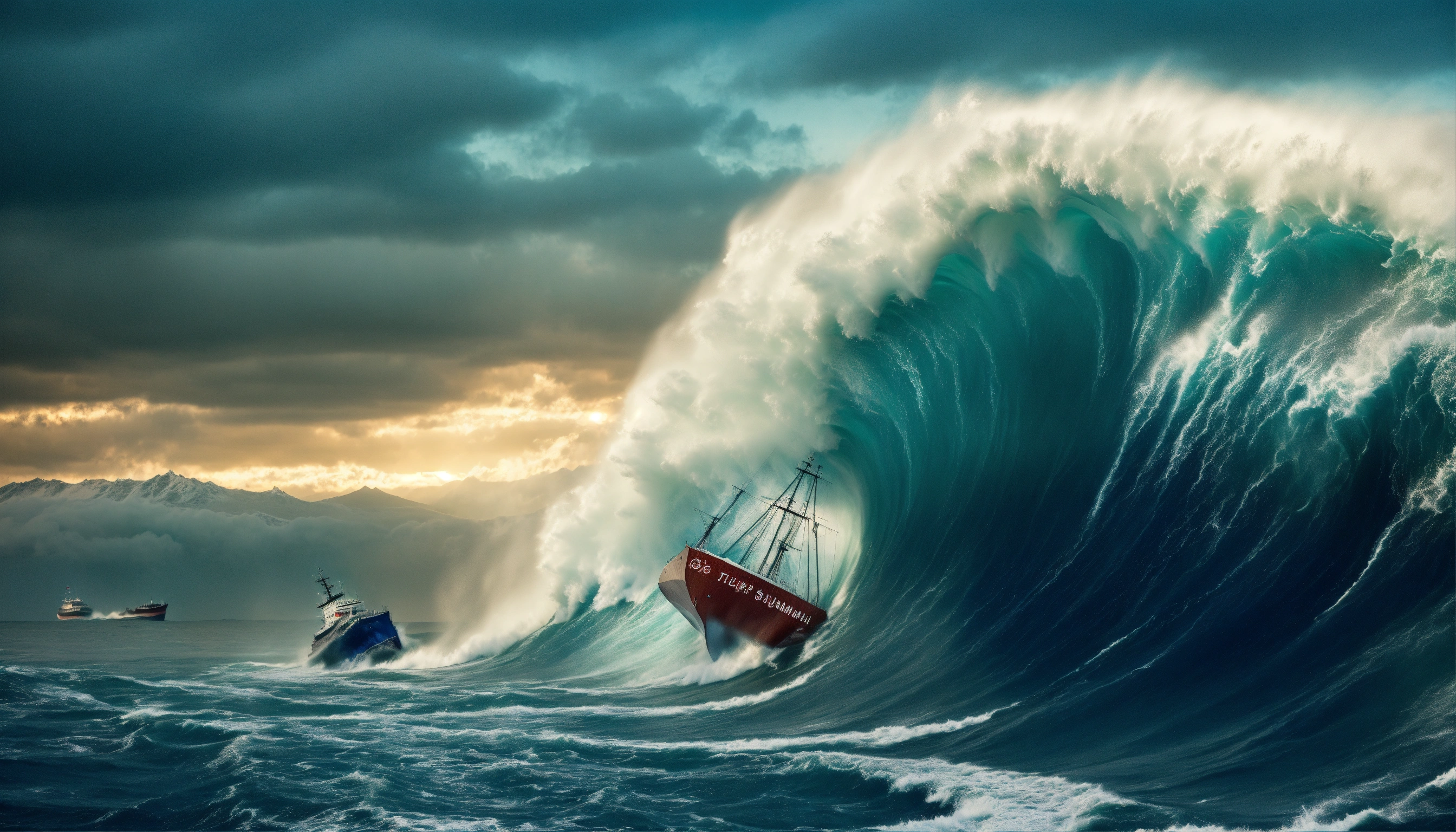 Lexica - Ship riding on a massive tsunami wave