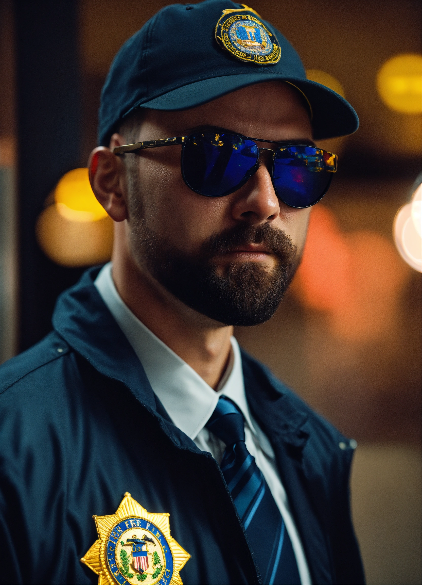 Lexica - Fbi agent with a close patchy shaved beard wearing and fbi hat ...