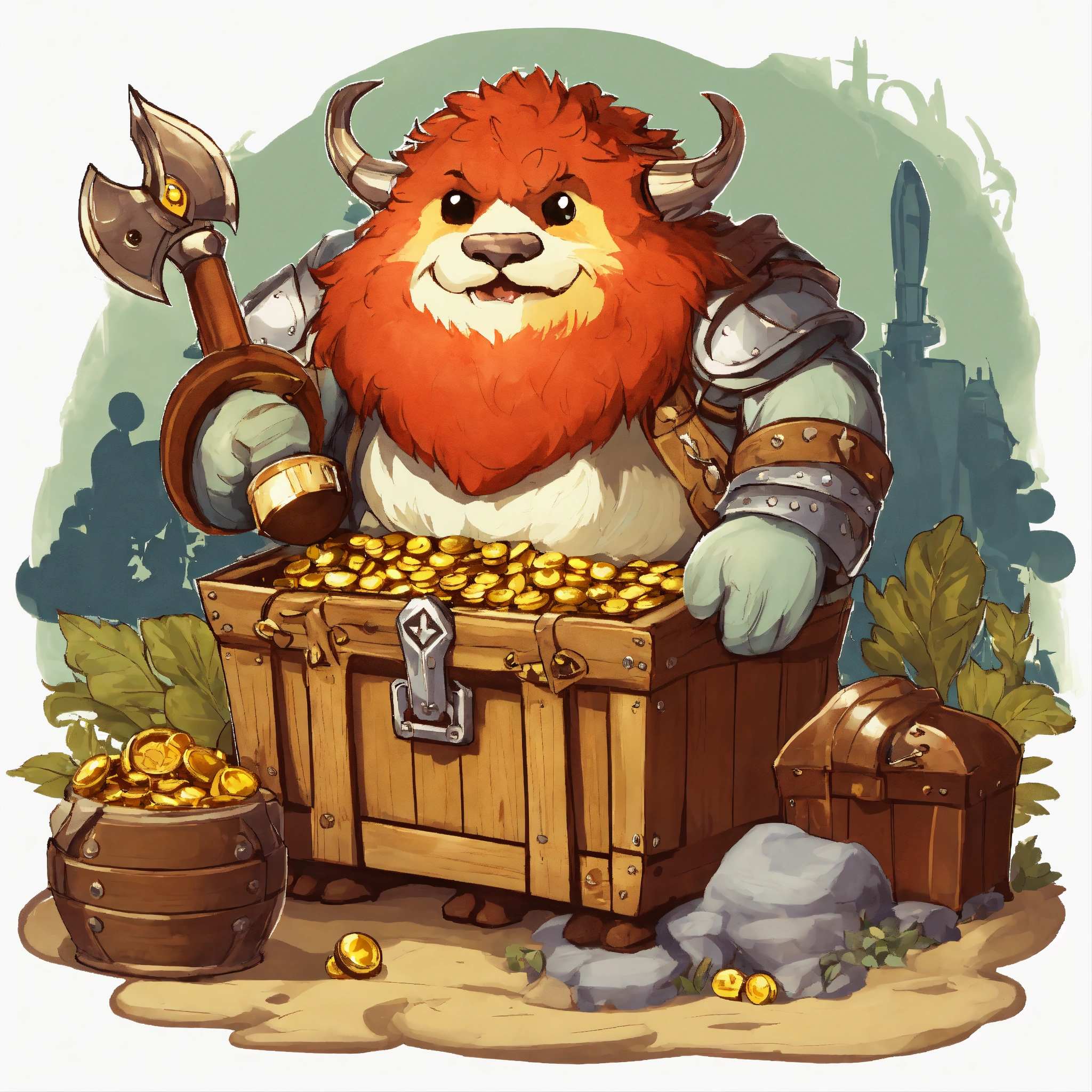 Lexica - Fighter as a cute monster guarding treasure chest, medieval