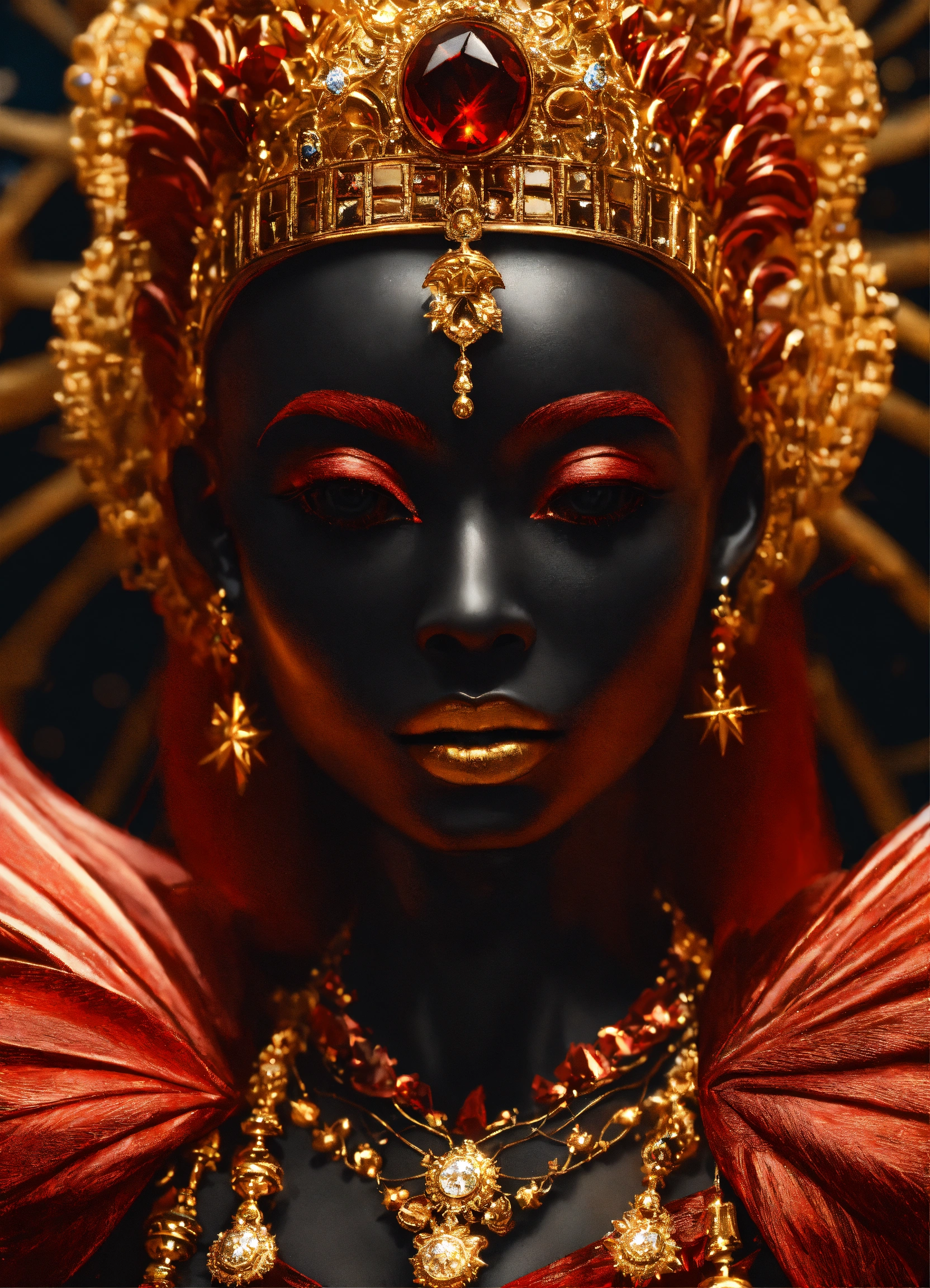 Lexica - Minimalism. Black Solar Queen with long oversized red flowing ...