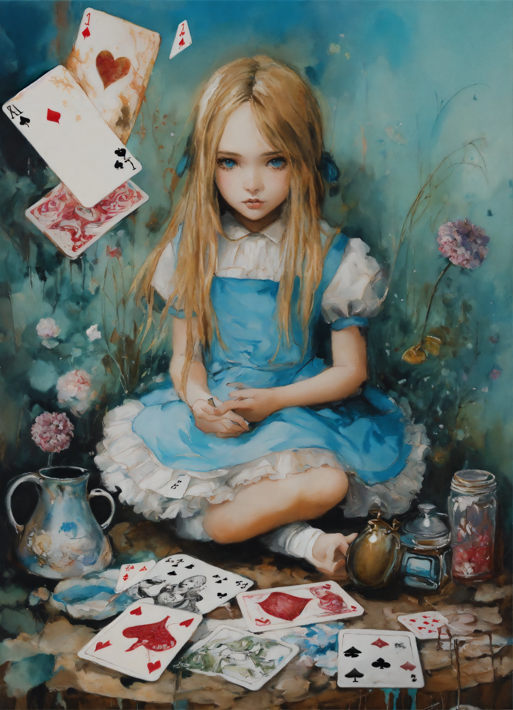 Lexica - Mixed media oil painting of a beautiful adorable Alice in ...