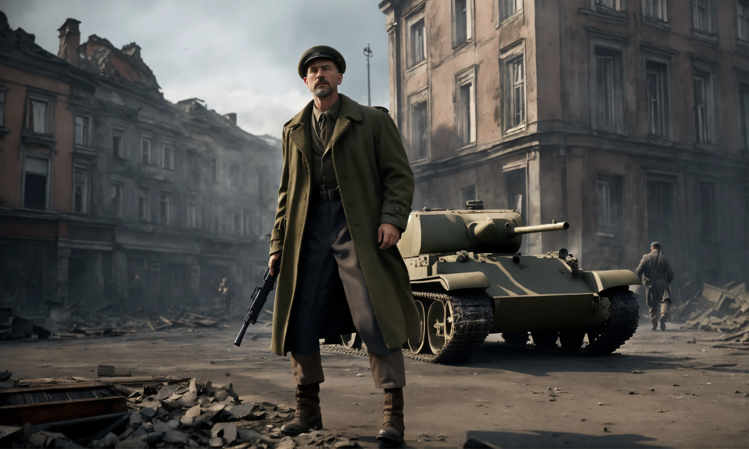 Lexica - Cinematic wallpaper of a 1940s german man with an overcoat ...