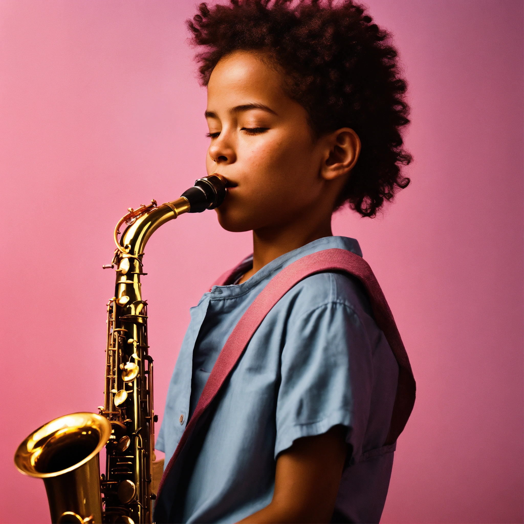 Lexica - Photograph of a boy or girl playing sax, AI glitch, extremely ...