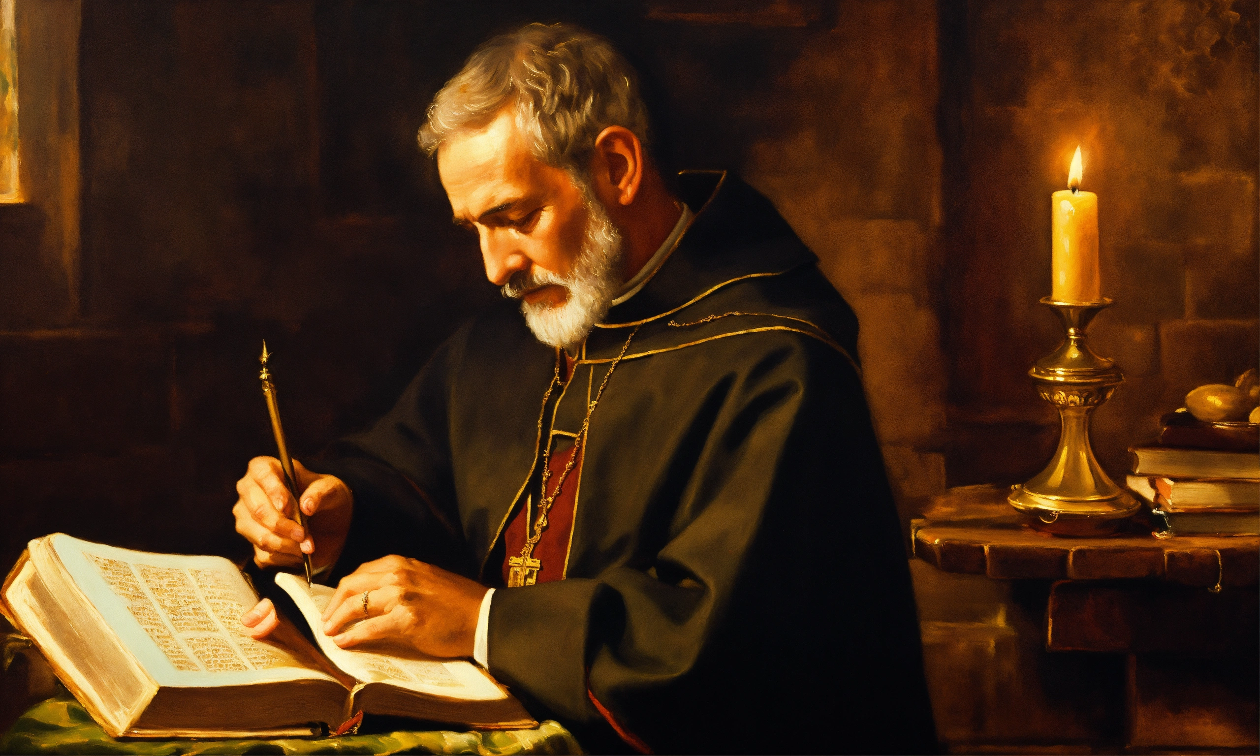 Lexica - Oil painting of a priest reading the bible