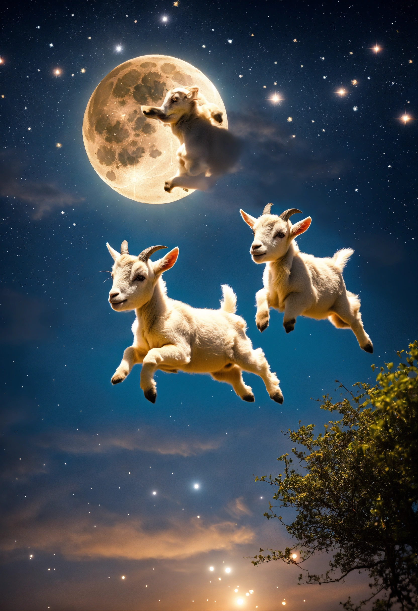 Lexica - Very sweet very cute baby goats are flying gracefully through ...