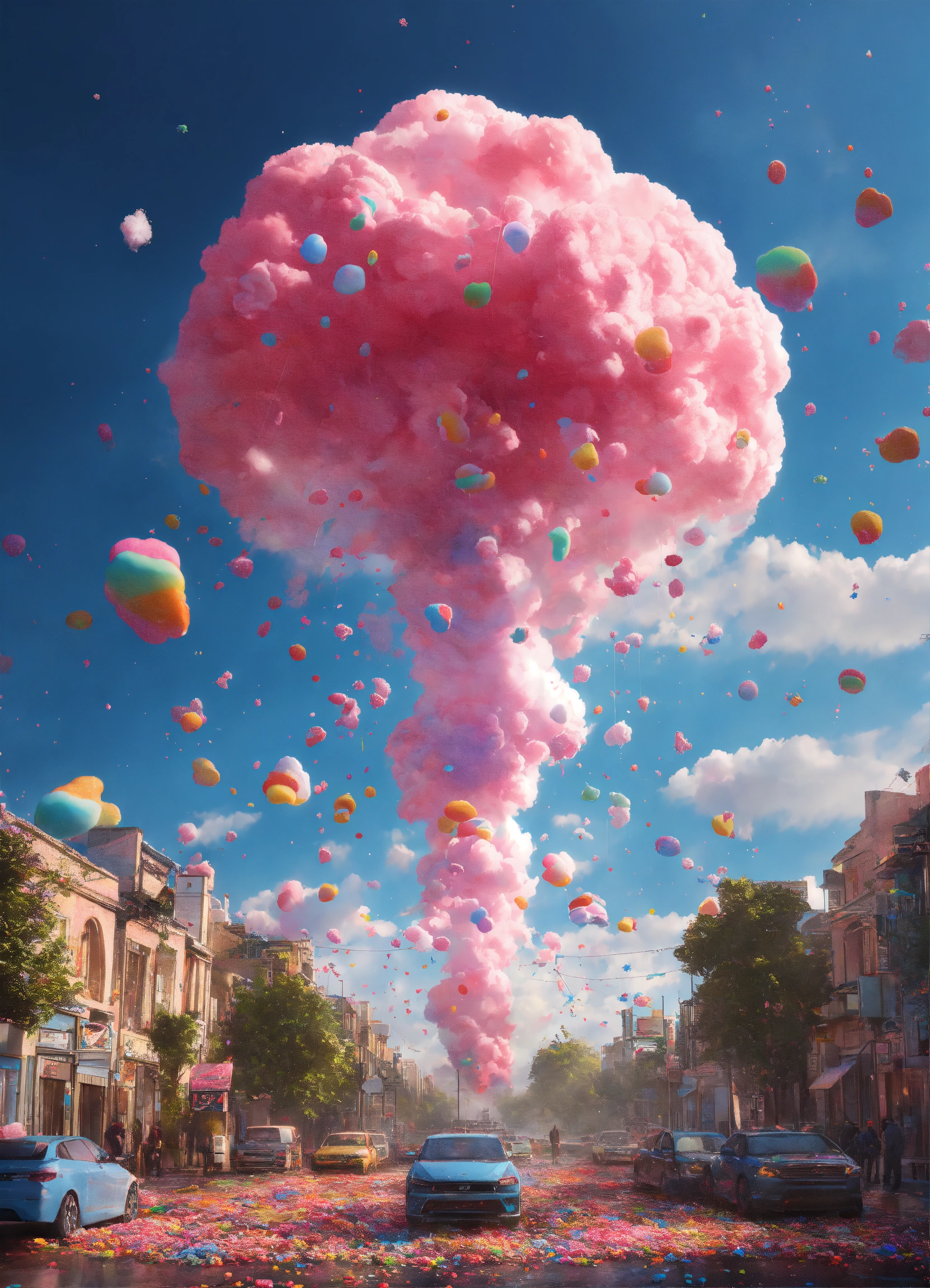 Lexica - A nuclear explosion , made out of cotton candy clouds ,paint ...