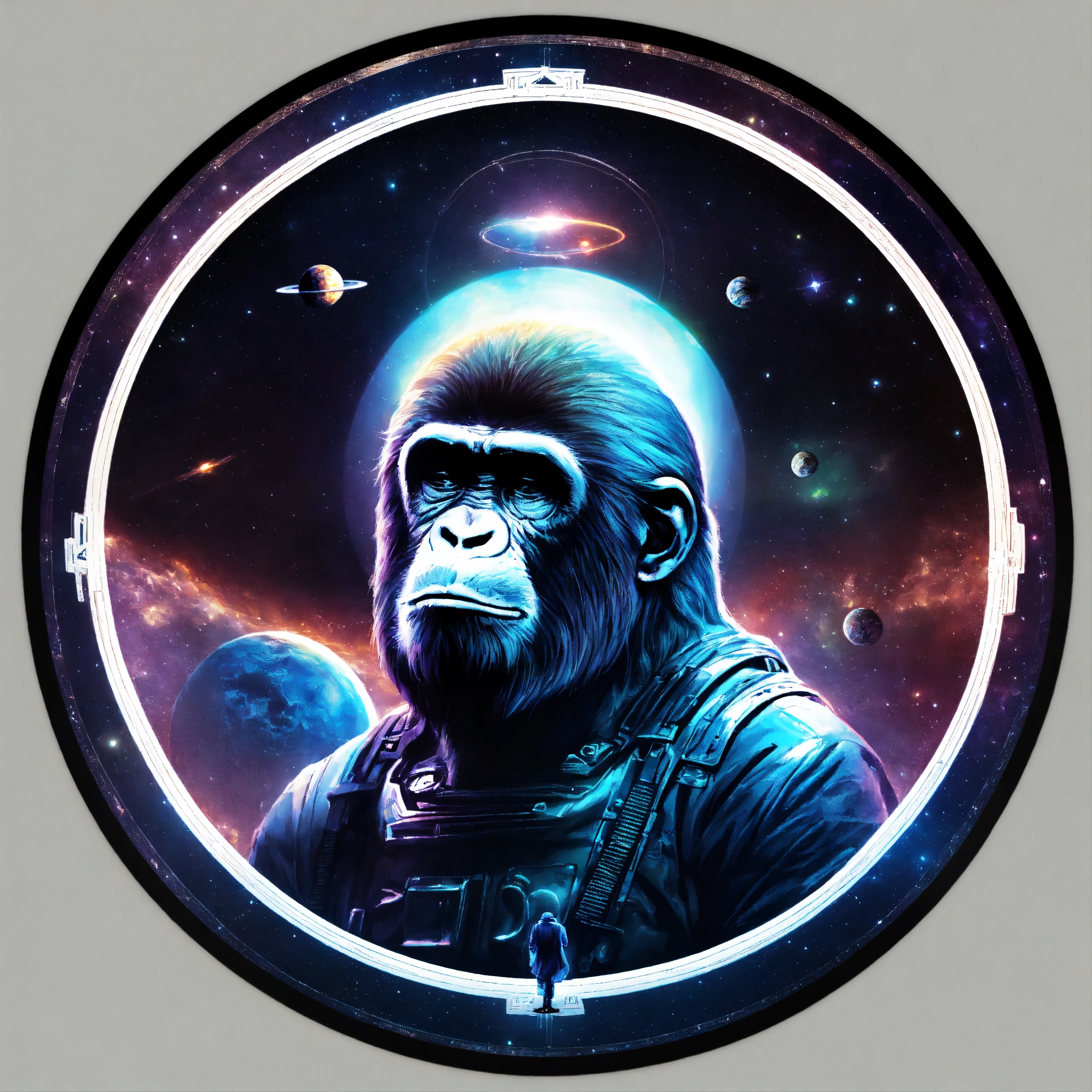 Lexica - Apes praying to a human god in space, in circle image ...