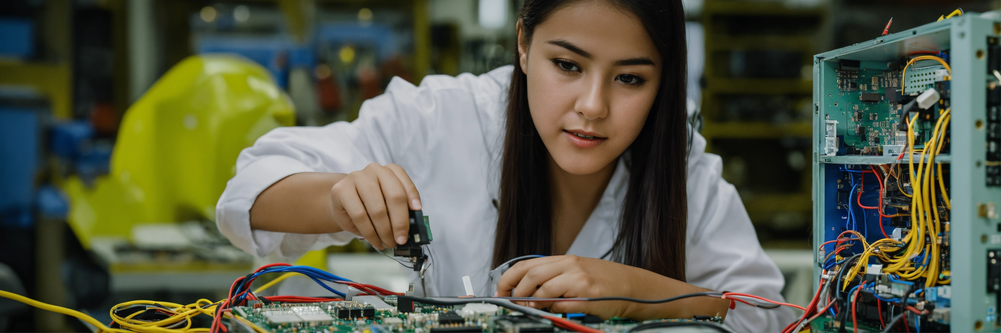 Lexica - An electronics engineer girl disassembles an electronic device ...
