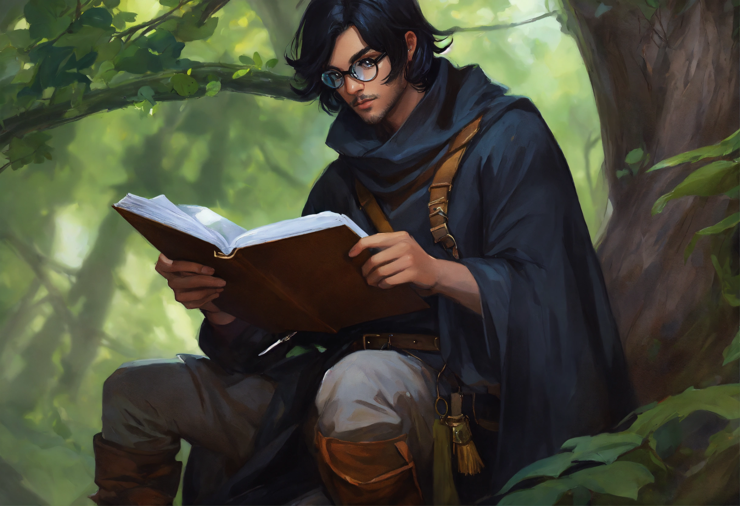 Lexica - Fantasy Painting, black haired black eyed in black cowl ...