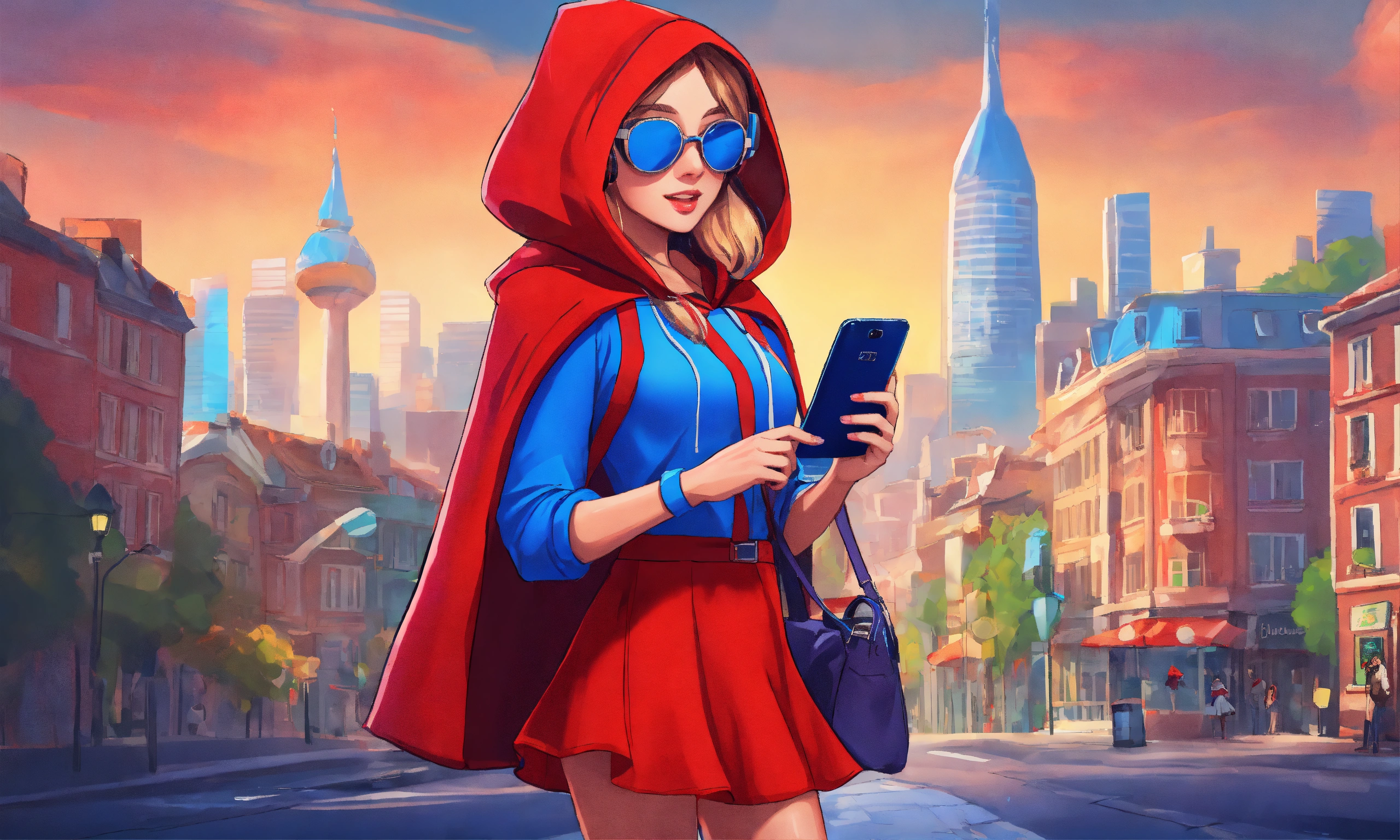 Lexica - Cartoons taking selfie, modern Red Riding Hood, wearing short ...
