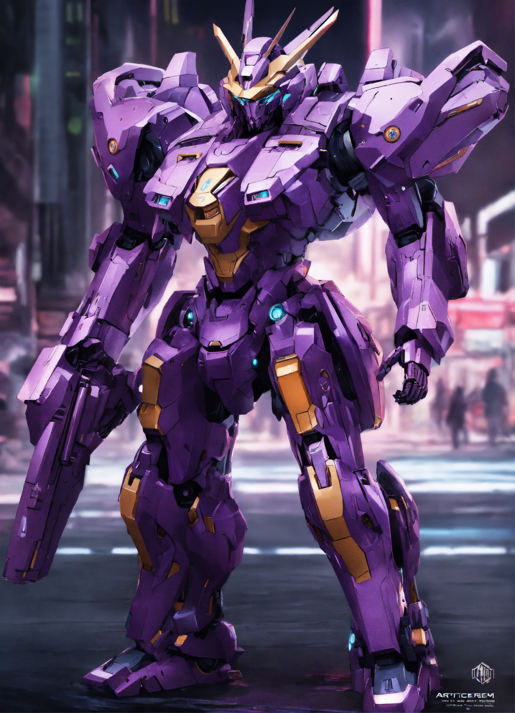 Lexica - Anime art of a royal purple purely mechanical gear large mecha ...