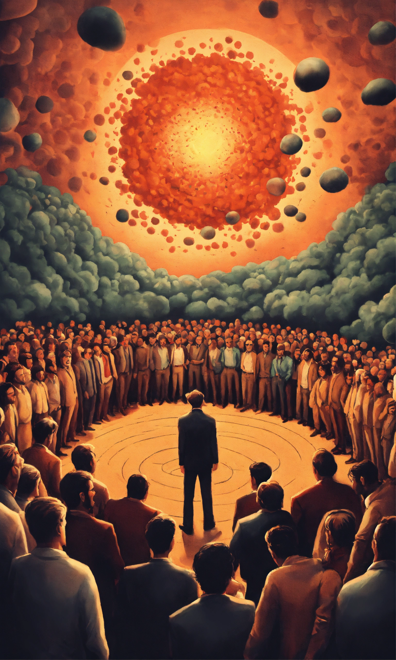 Lexica - A lone man getting surrounded by an angry mob of men in a ...