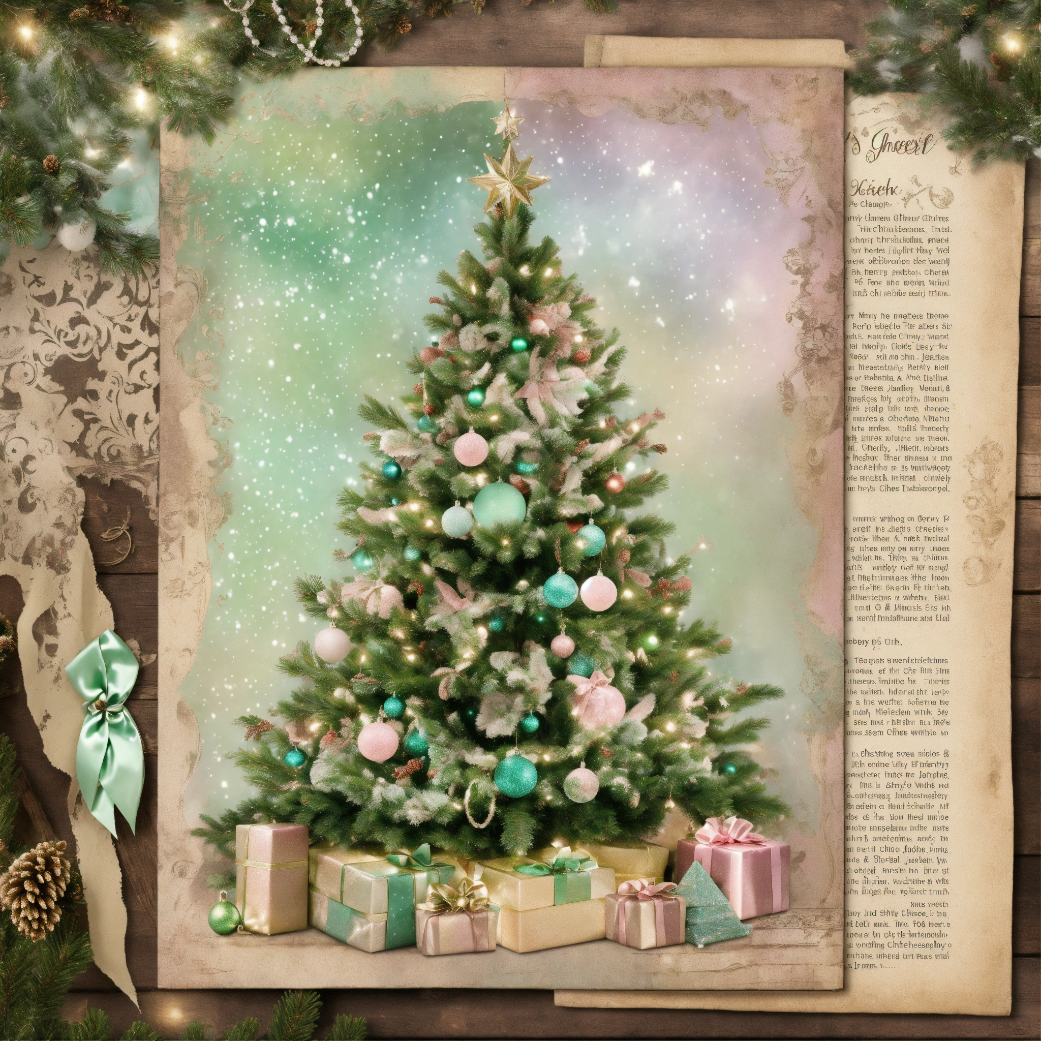Lexica - Shabby chic dreamy mist pastel junk journals Christmas tree ...