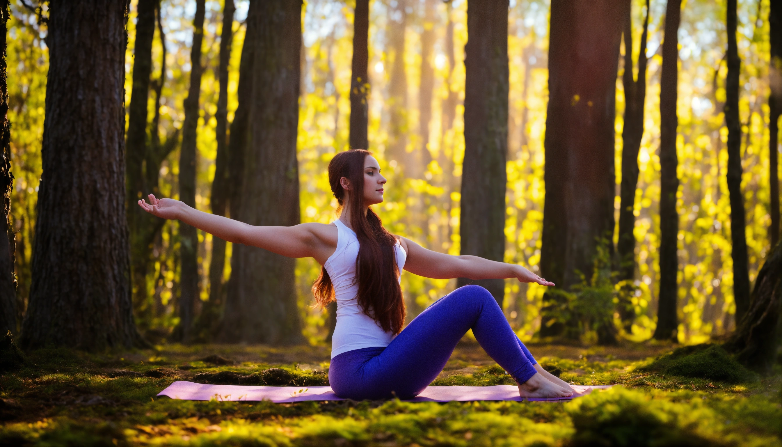 Lexica - Maiden doing yoga in a magic forest, poses, perfect face