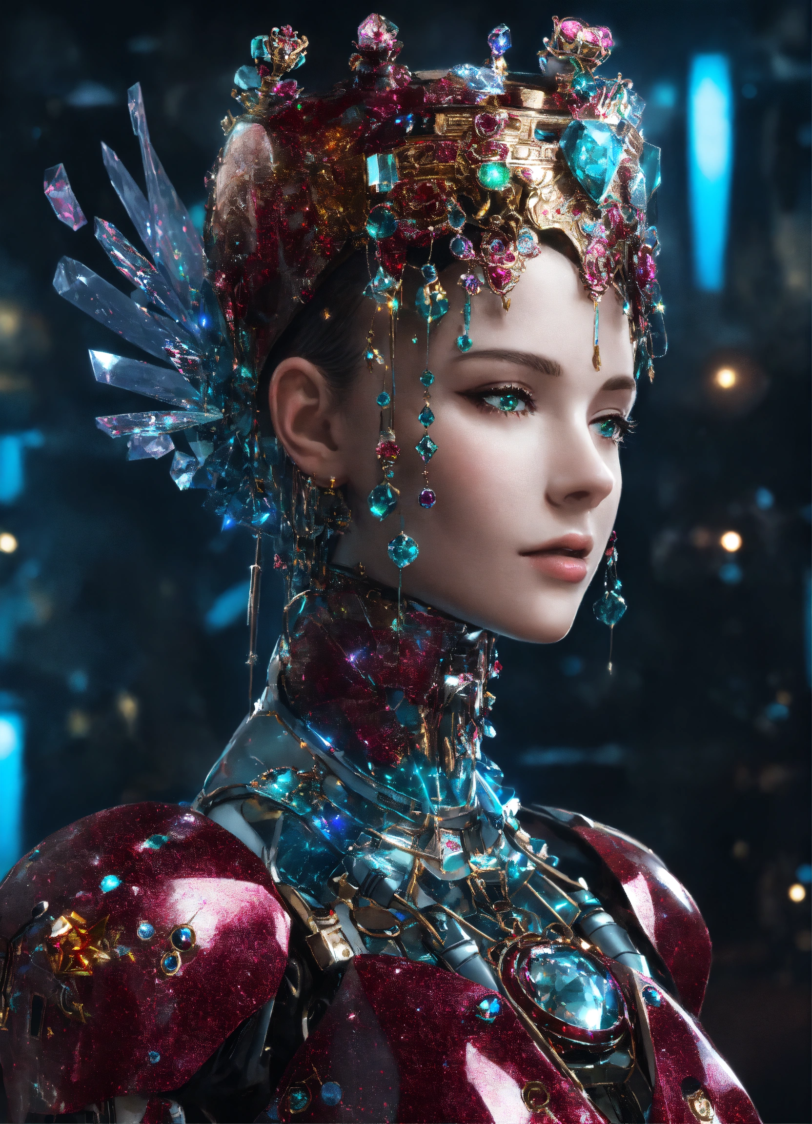 Lexica - Beautiful girl standing in full height - humanoid robot, crown on her head - sci-fi ...