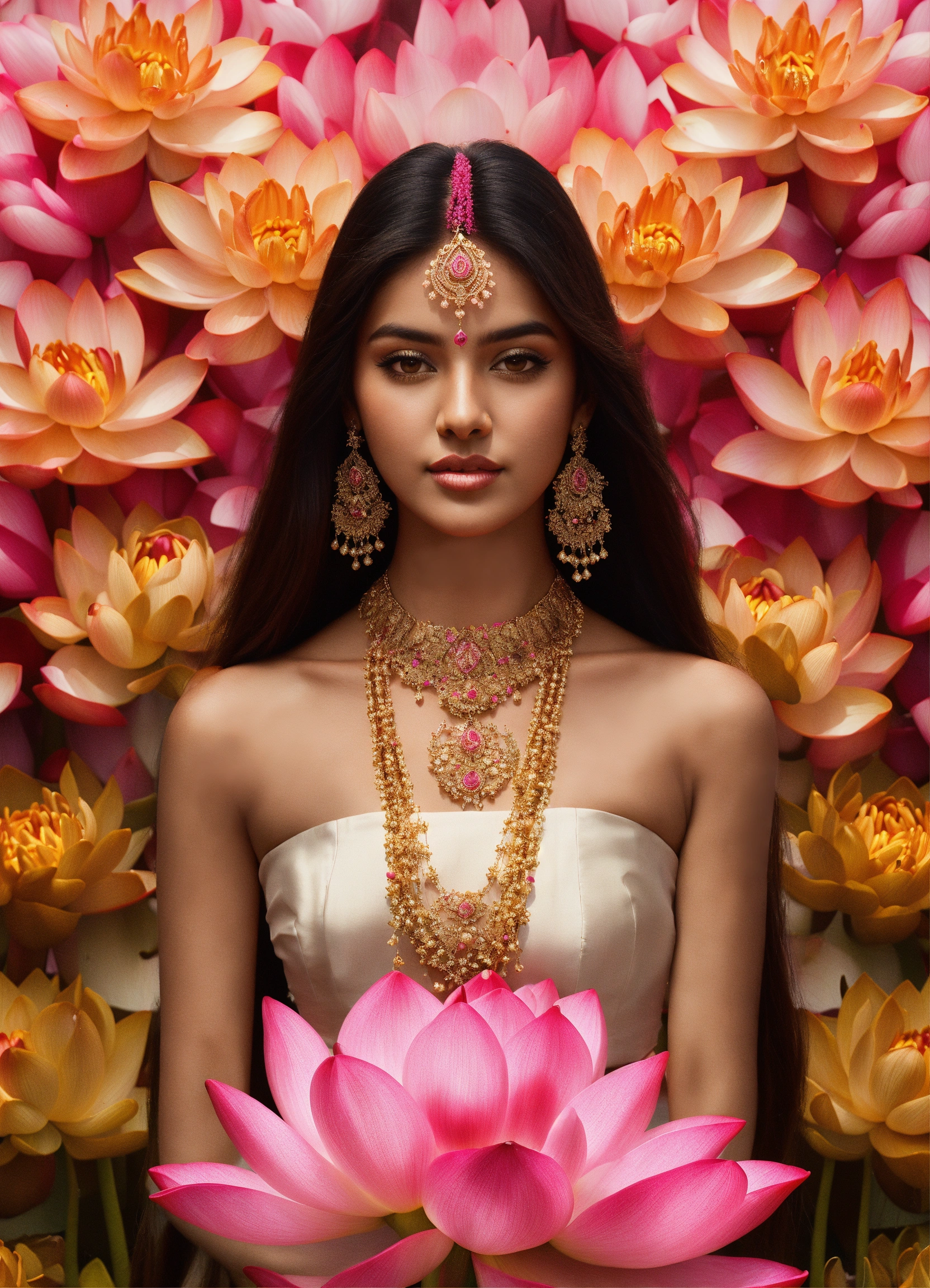 Lexica - A large pink lotus flower surrounded by other golden lotus ...