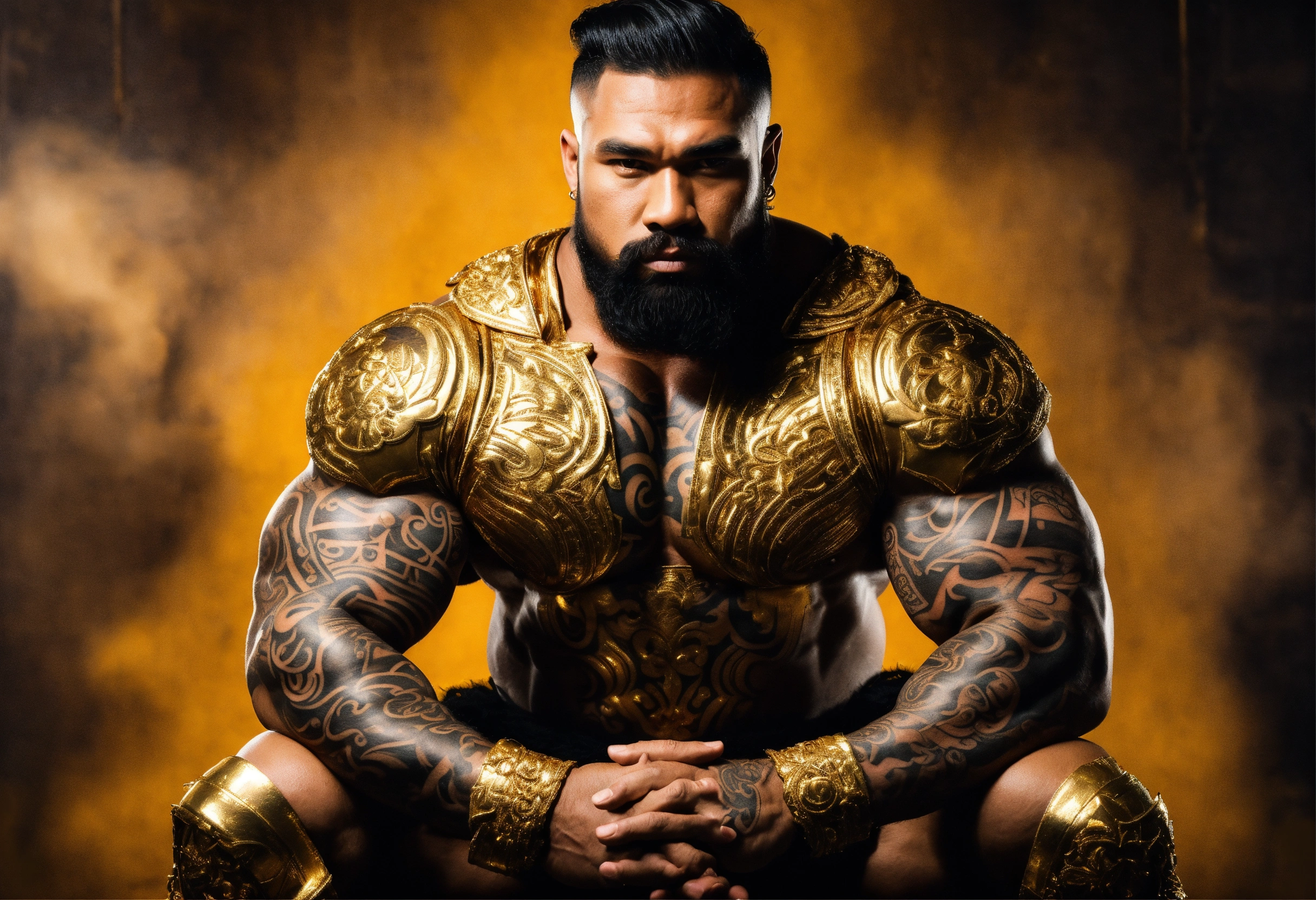 Lexica - A full shot of a handsome bodybuilder Samoan warrior dressed ...