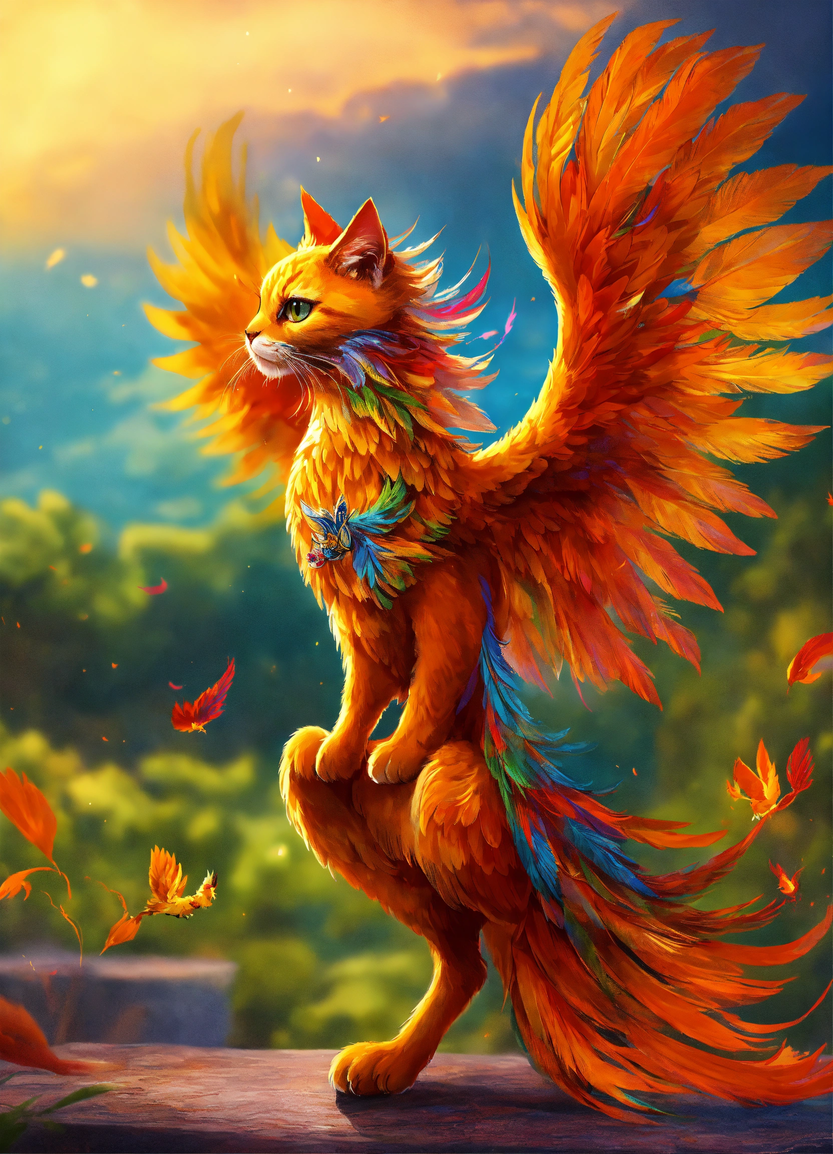 Lexica - A cat like human with two legs, transformed into a phoenix ...