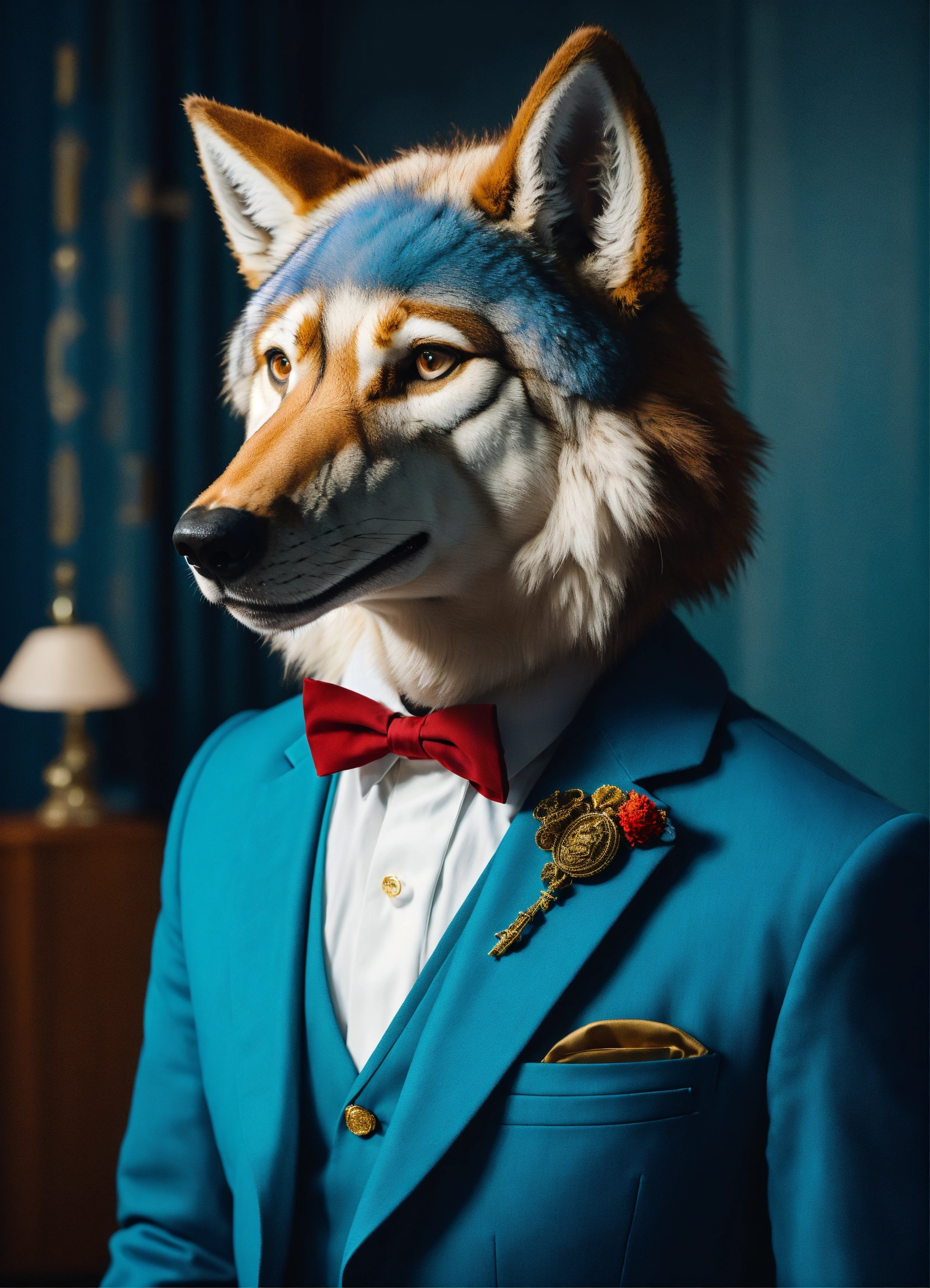 Lexica - Award - Winning Cinematic Still of wolf-Headed butler posing ...