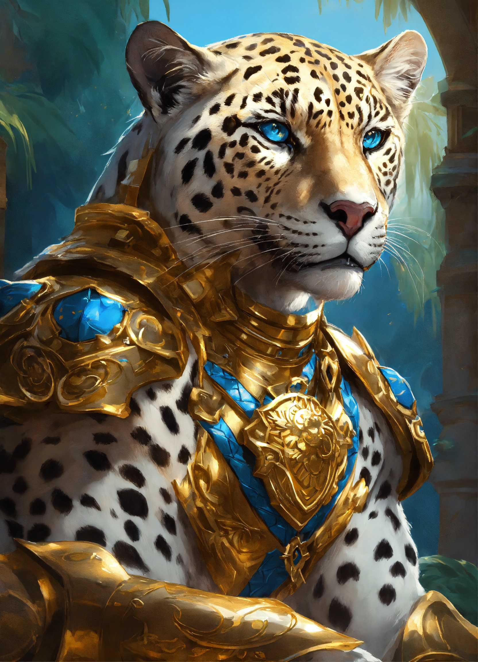 Lexica - Antho white jaguar with gold rosettes, golden tipped fangs ...