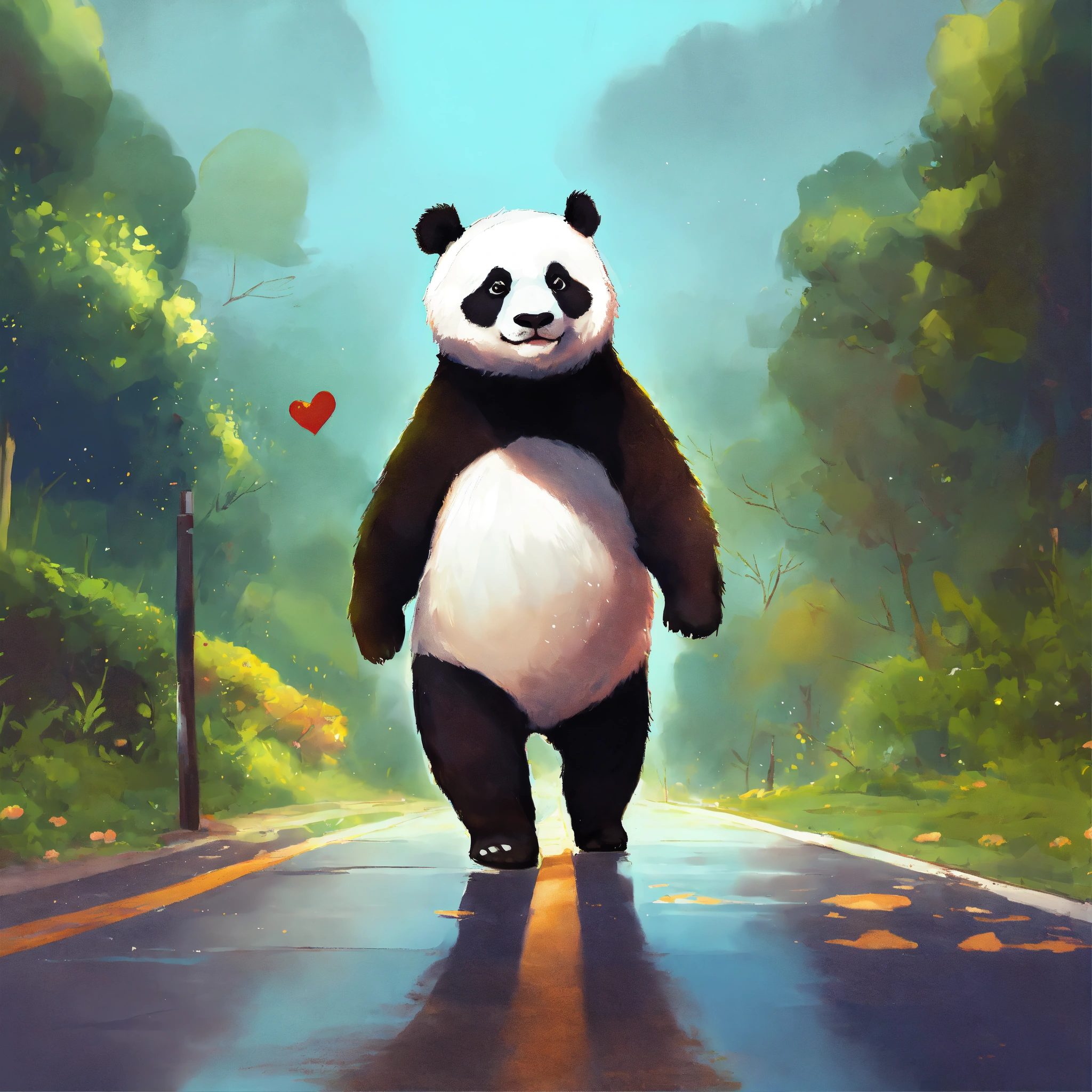 Lexica - Drawing of a panda, who is in love and is walking backwards in ...