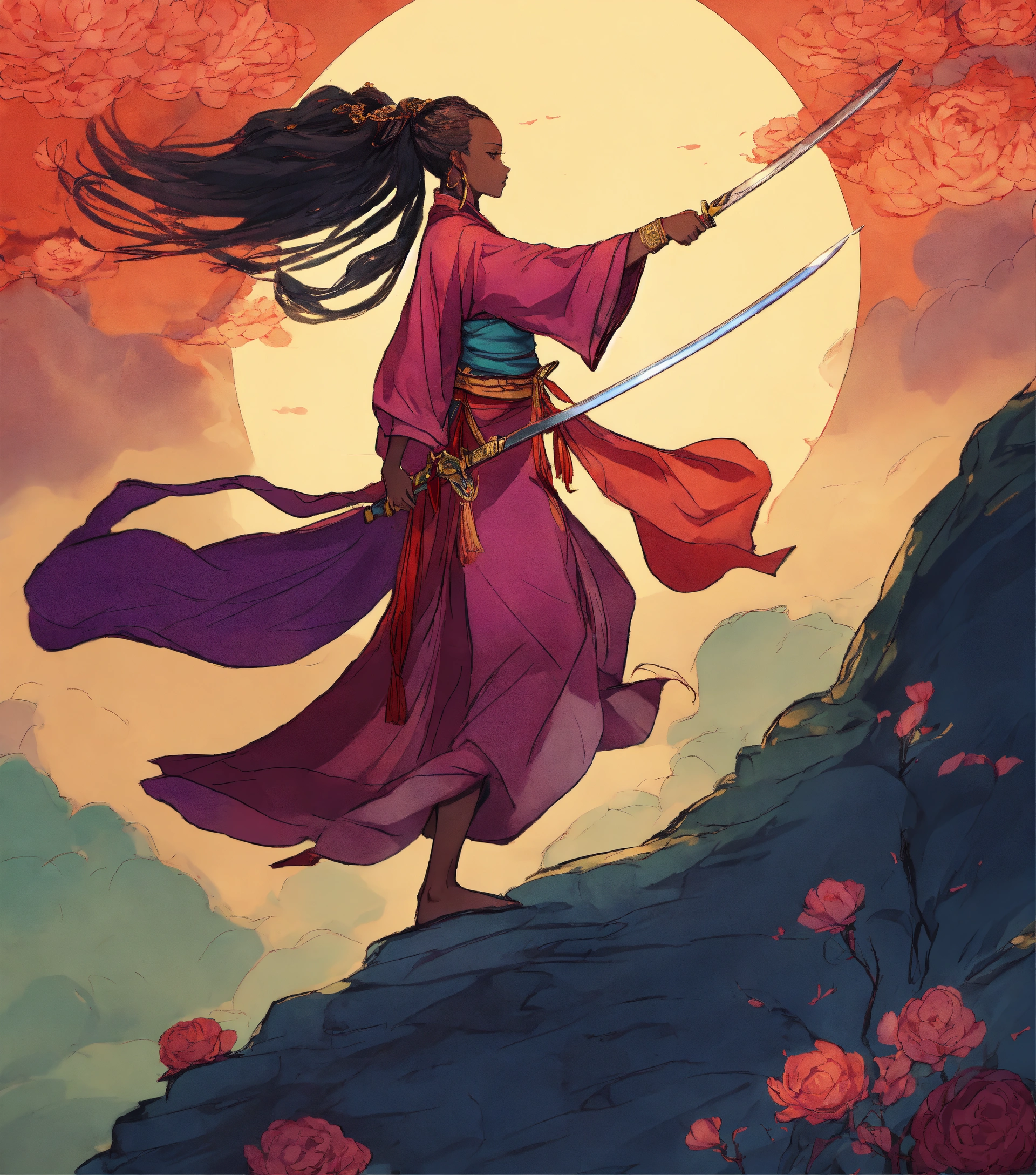 Lexica - An African woman cultivator in jewel tone flowing robes ...