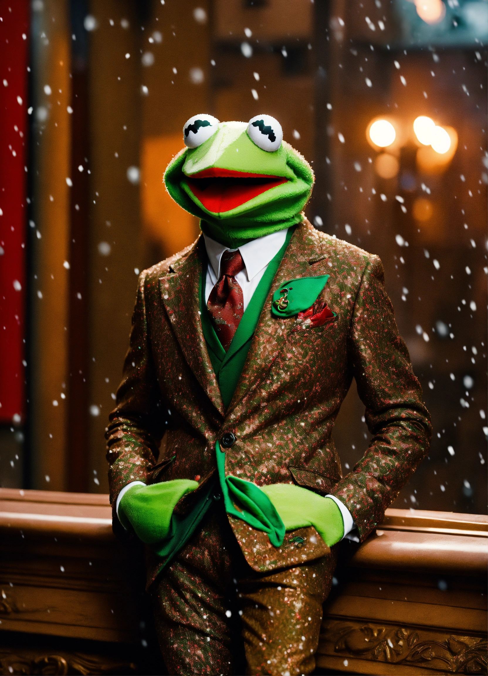 Lexica - Kermit the Frog wearing a brown gucci suit, gucci promo photo ...