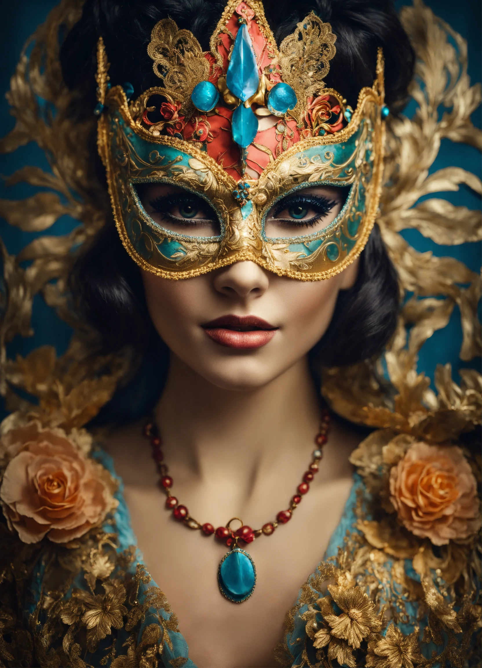 Lexica - Portrait of a woman in a richly decorated masquerade mask. the ...
