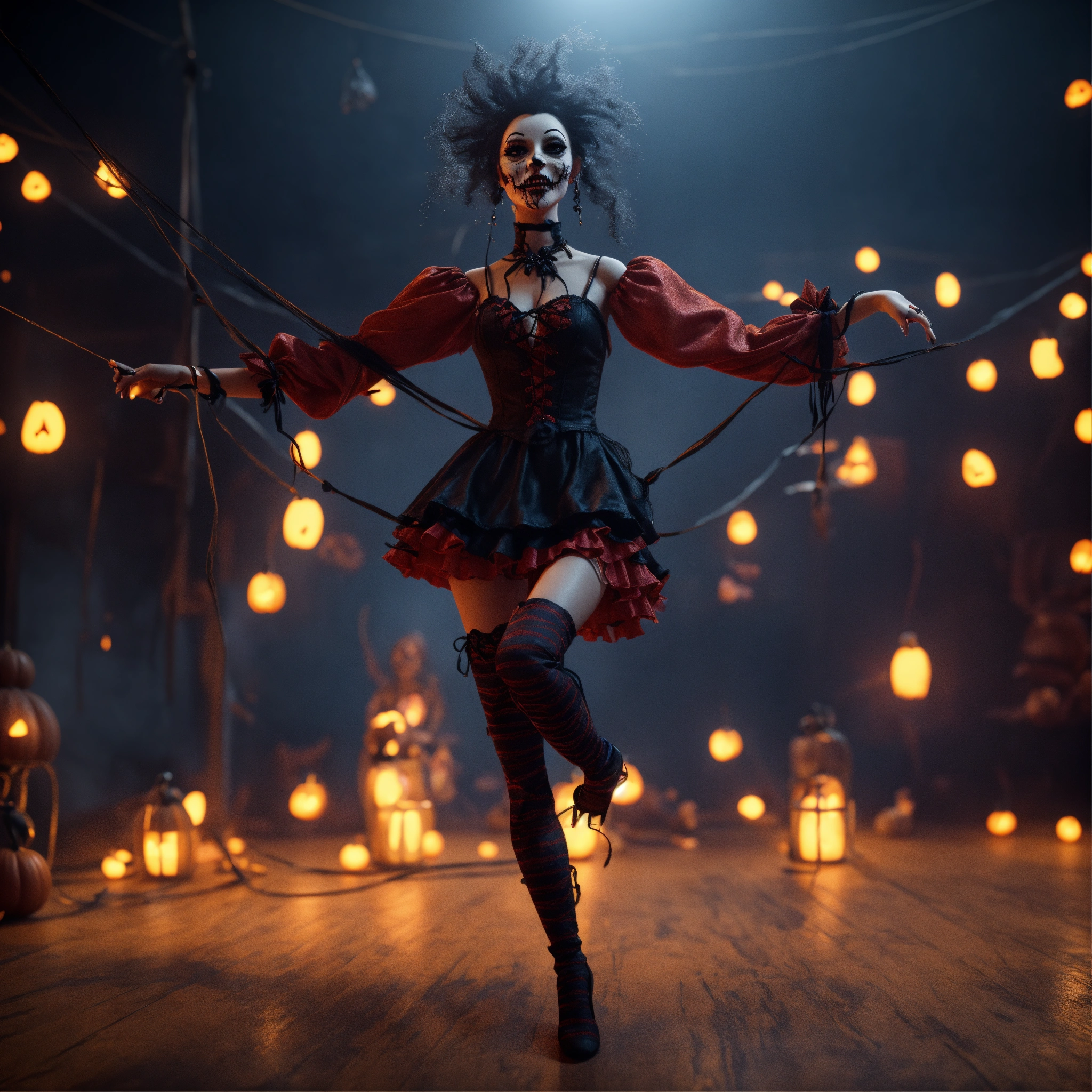 Lexica - Scary woman puppet on strings dancing, halloween, unreal ...