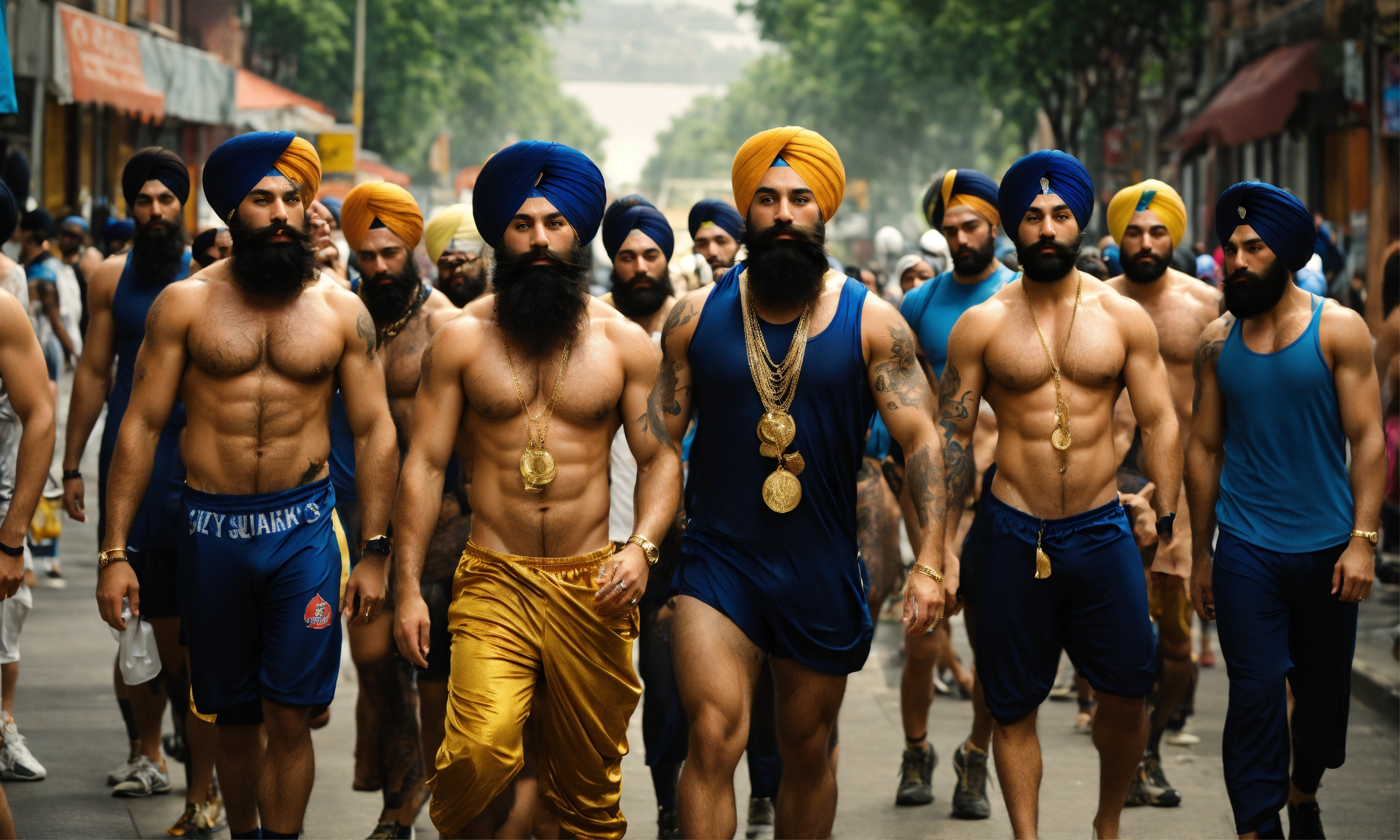 Lexica - A high fashion photo,group of burly hairy manly sikh men ...