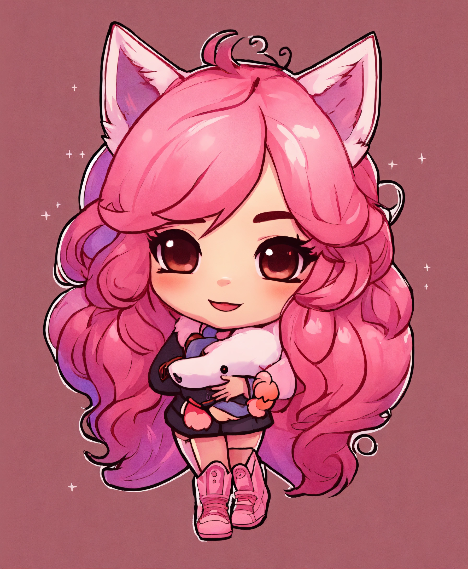 Lexica - Twitch emote, chibi, girl pink brown ombre hair hugging a pink ...